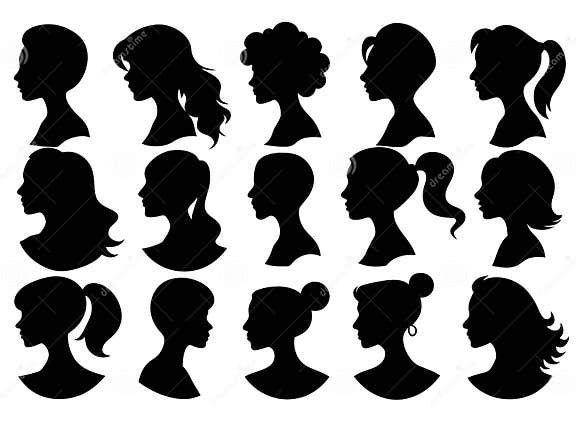 Female Profile Vector Set stock vector. Illustration of silhouette ...