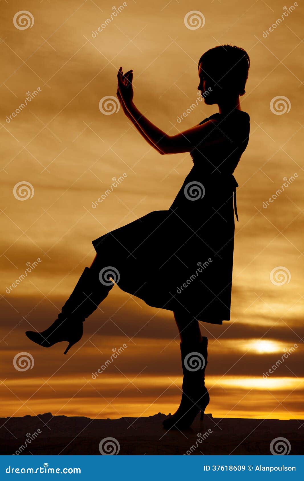 Silhouette Woman Boots Dress Kick Stock Image - Image of female ...