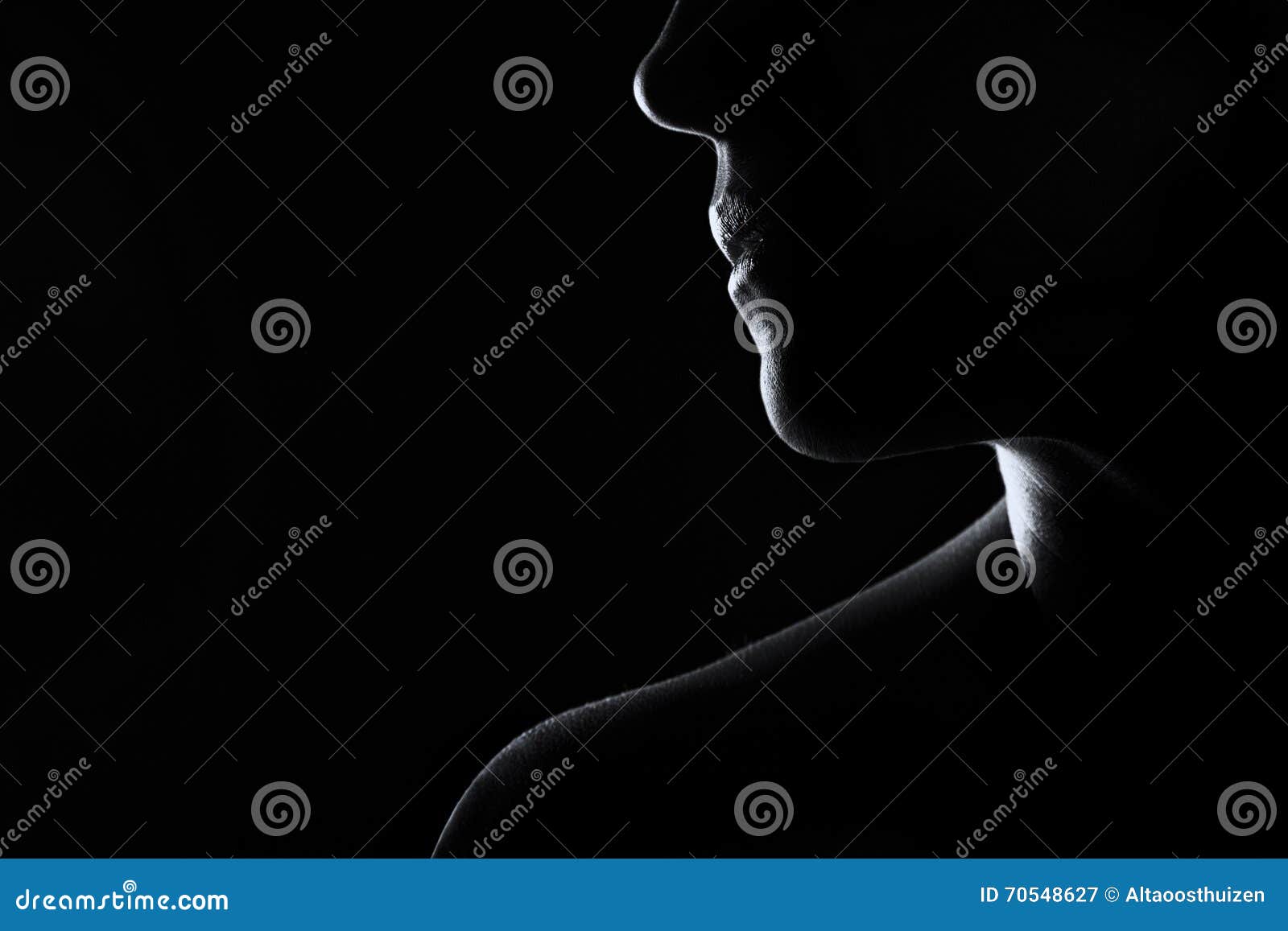 Silhouette Of A Woman Face In Black And White Rim Lighting Royalty-Free ...