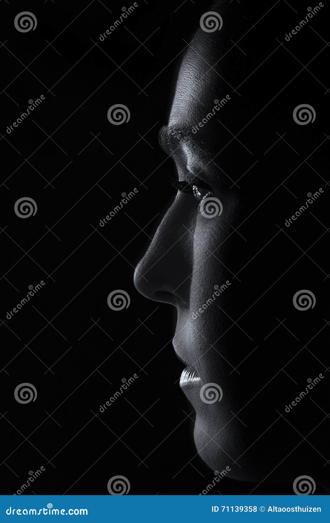 Silhouette of a Woman Face in Black and White Rim Lighting Stock Photo ...