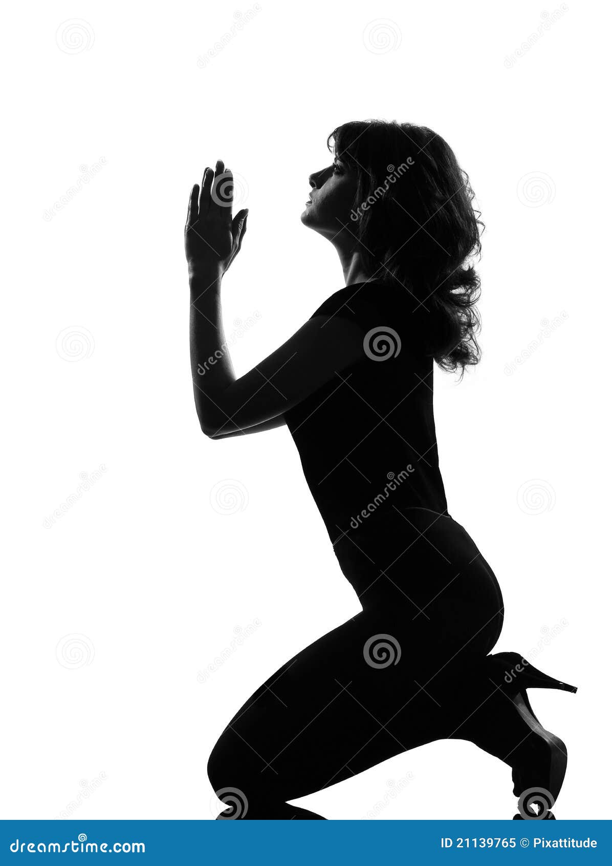 Silhouette Woman Kneel Praying Imploring Stock Image | CartoonDealer ...