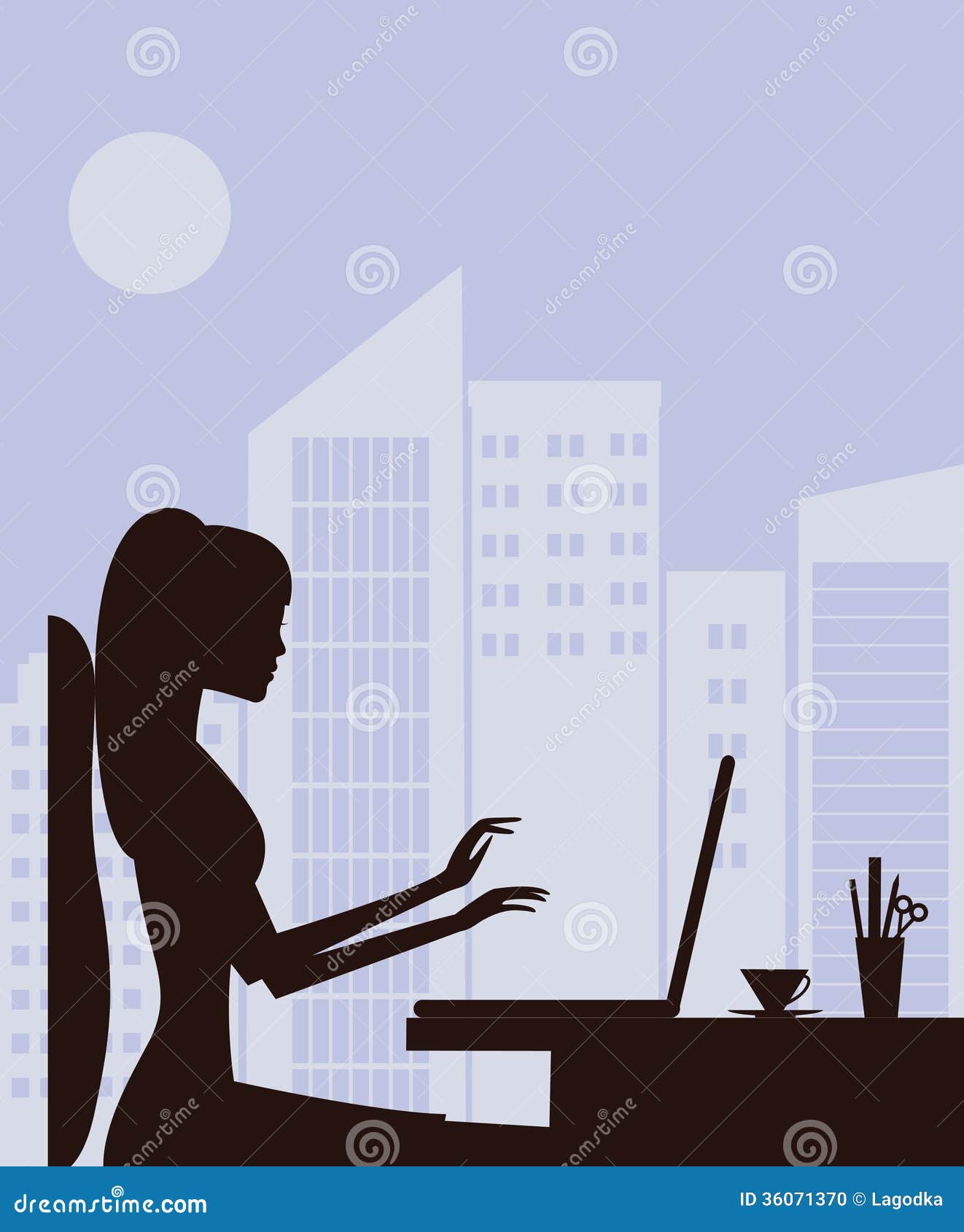 Silhouette of Woman with Laptop Stock Vector - Illustration of american ...