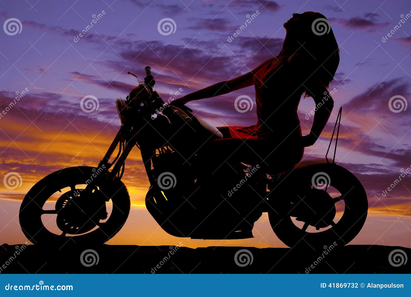 Silhouette Woman on Motorcycle Sit Lean Back Hand Forward Stock Photo ...