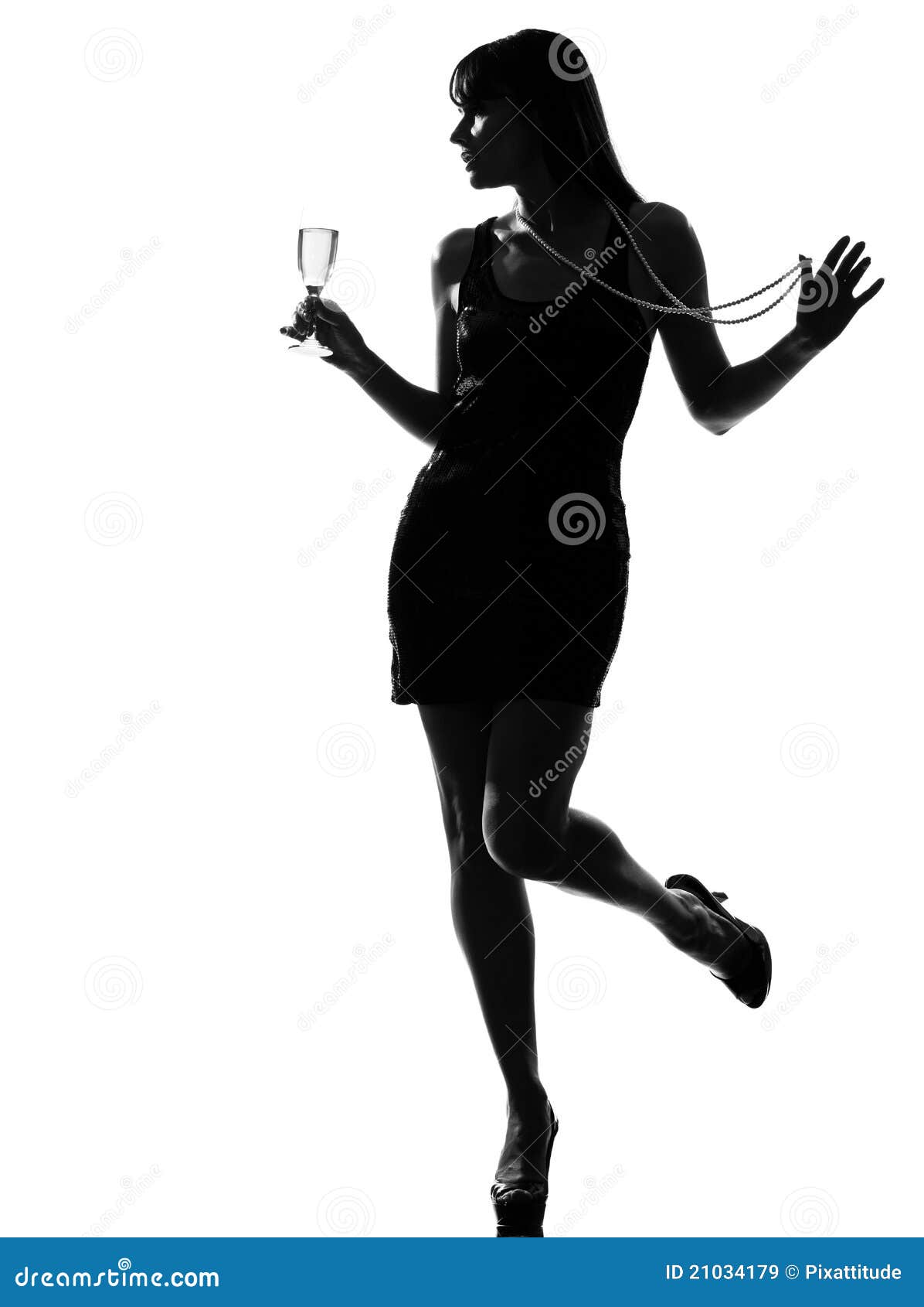 Silhouette Woman Partying Drinking Champagne Stock Image - Image of ...