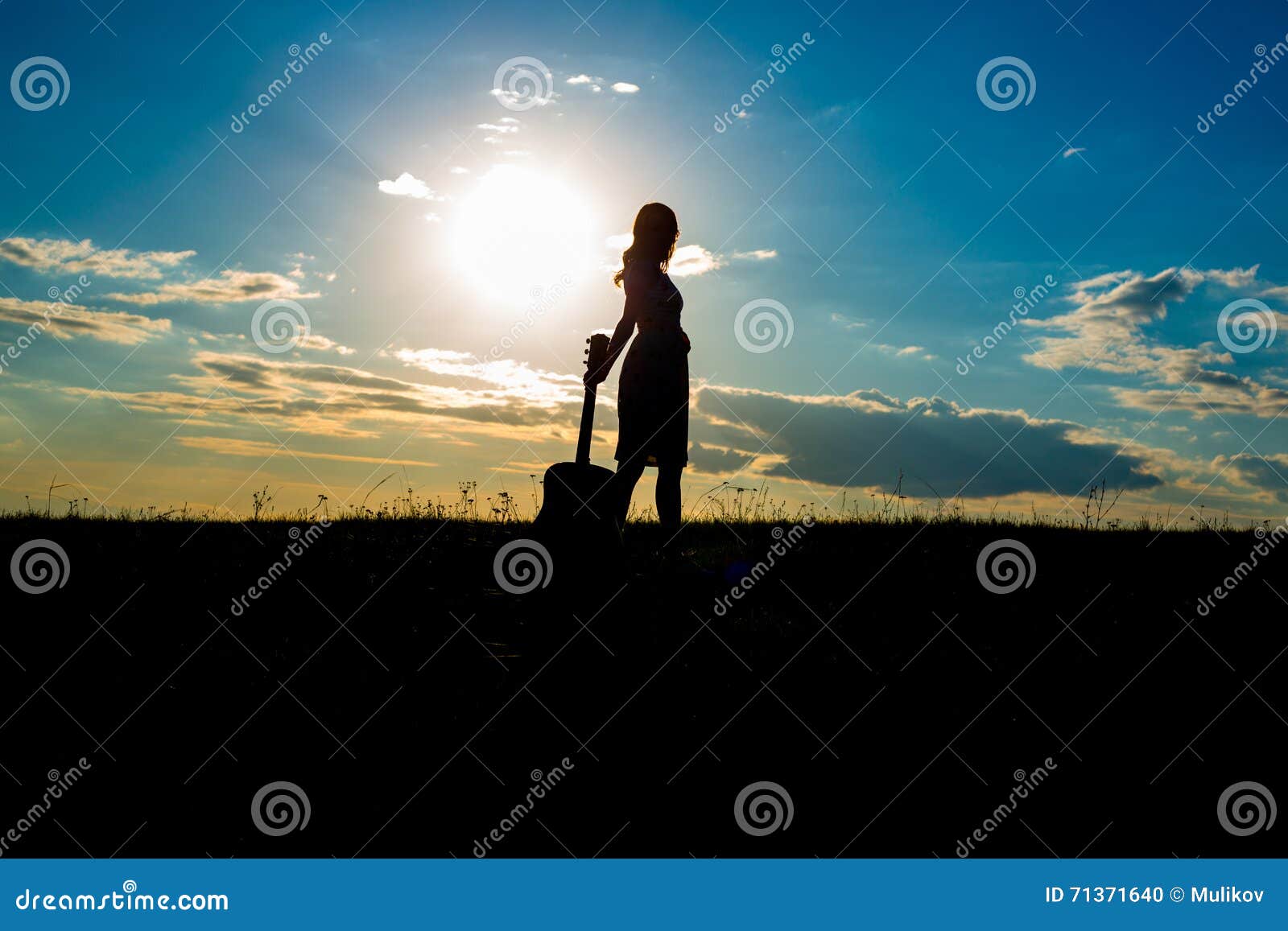 Silhouette Woman Playing Guitar in Sunset Stock Photo - Image of style ...