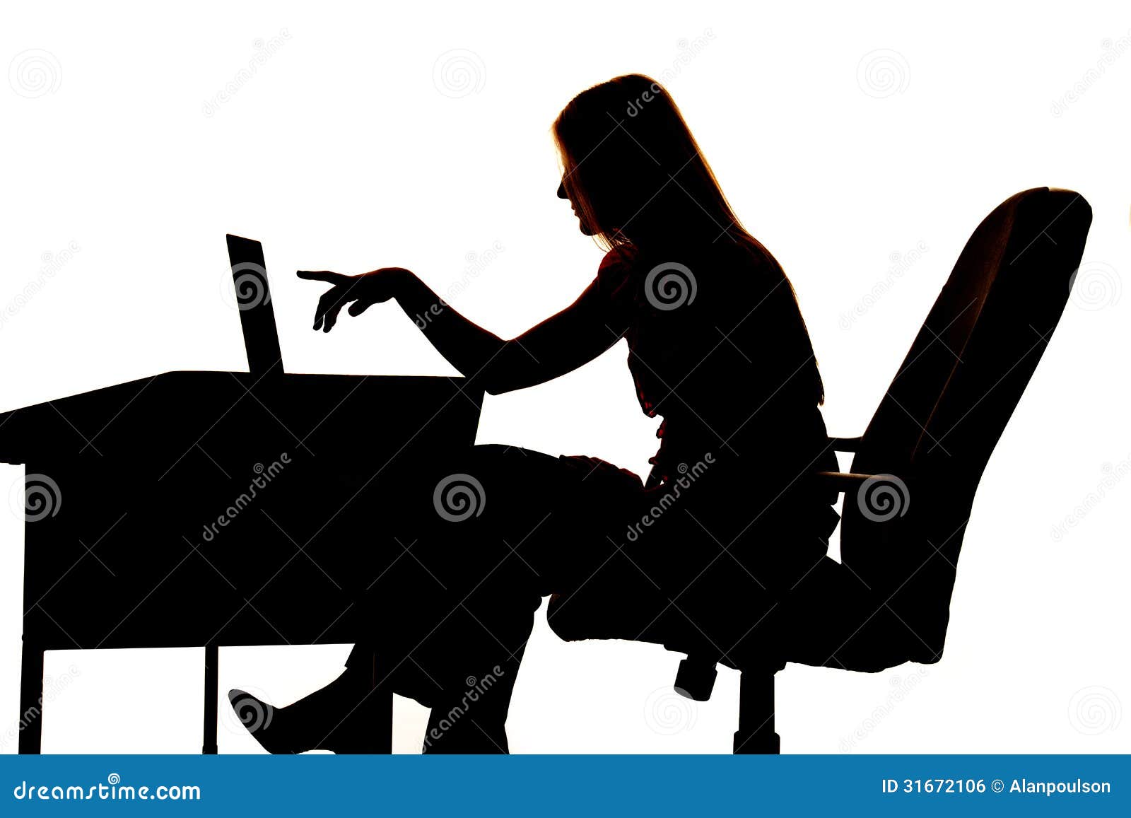 Silhouette Woman Pointing Computer Stock Photo - Image of indoors ...