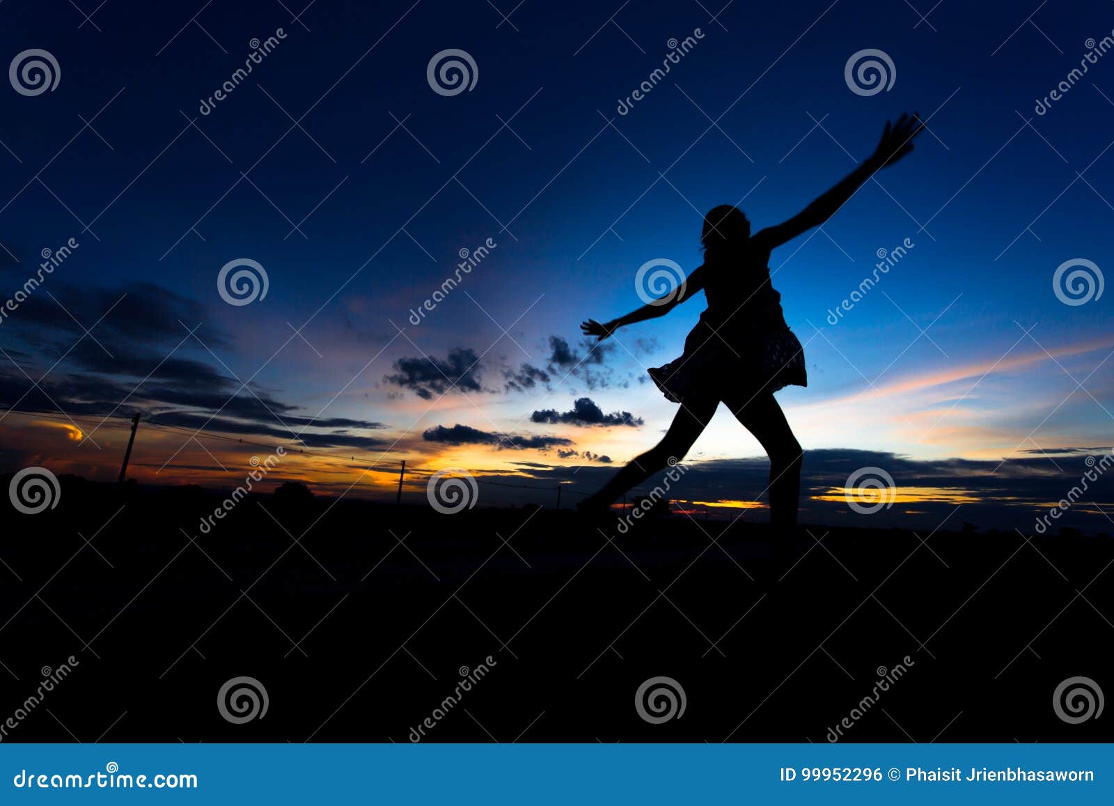 Silhouette of Woman Posing at Sunset or Sunrise Stock Photo - Image of ...