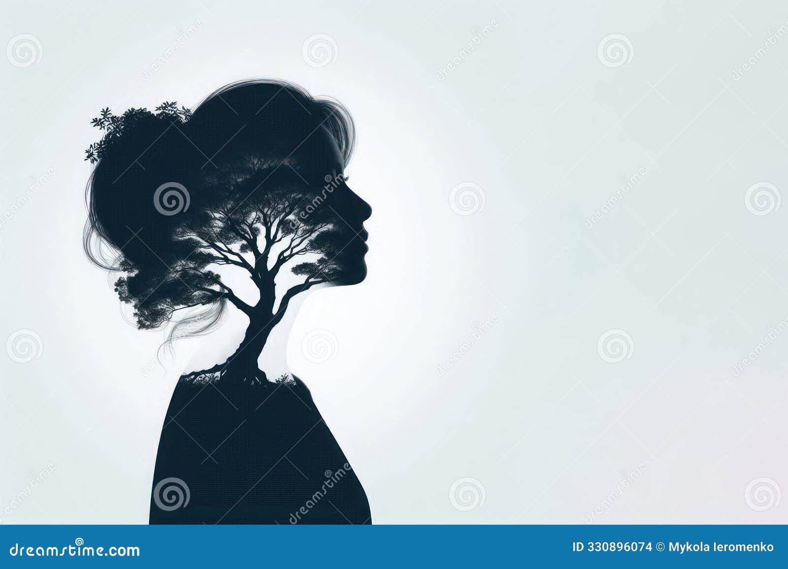 Silhouette of a Woman in Profile in the Shape of a Tree. Space for Text ...