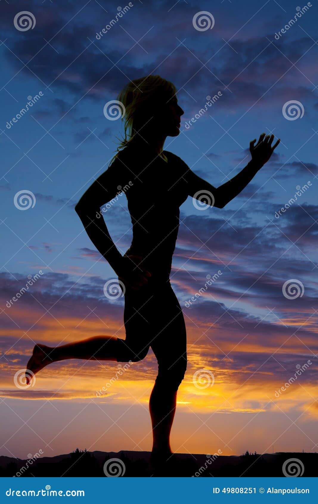 Silhouette of a Woman Running in the Sunset Stock Image - Image of ...