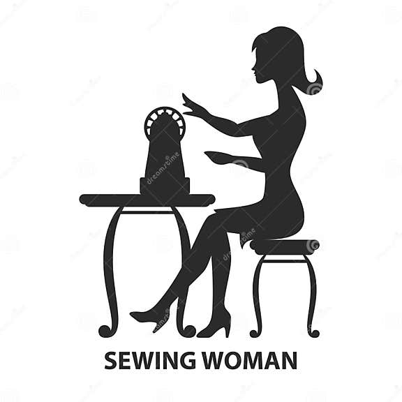 Woman Sitting With Sewing Machine Stock Vector Illustration Of Icon