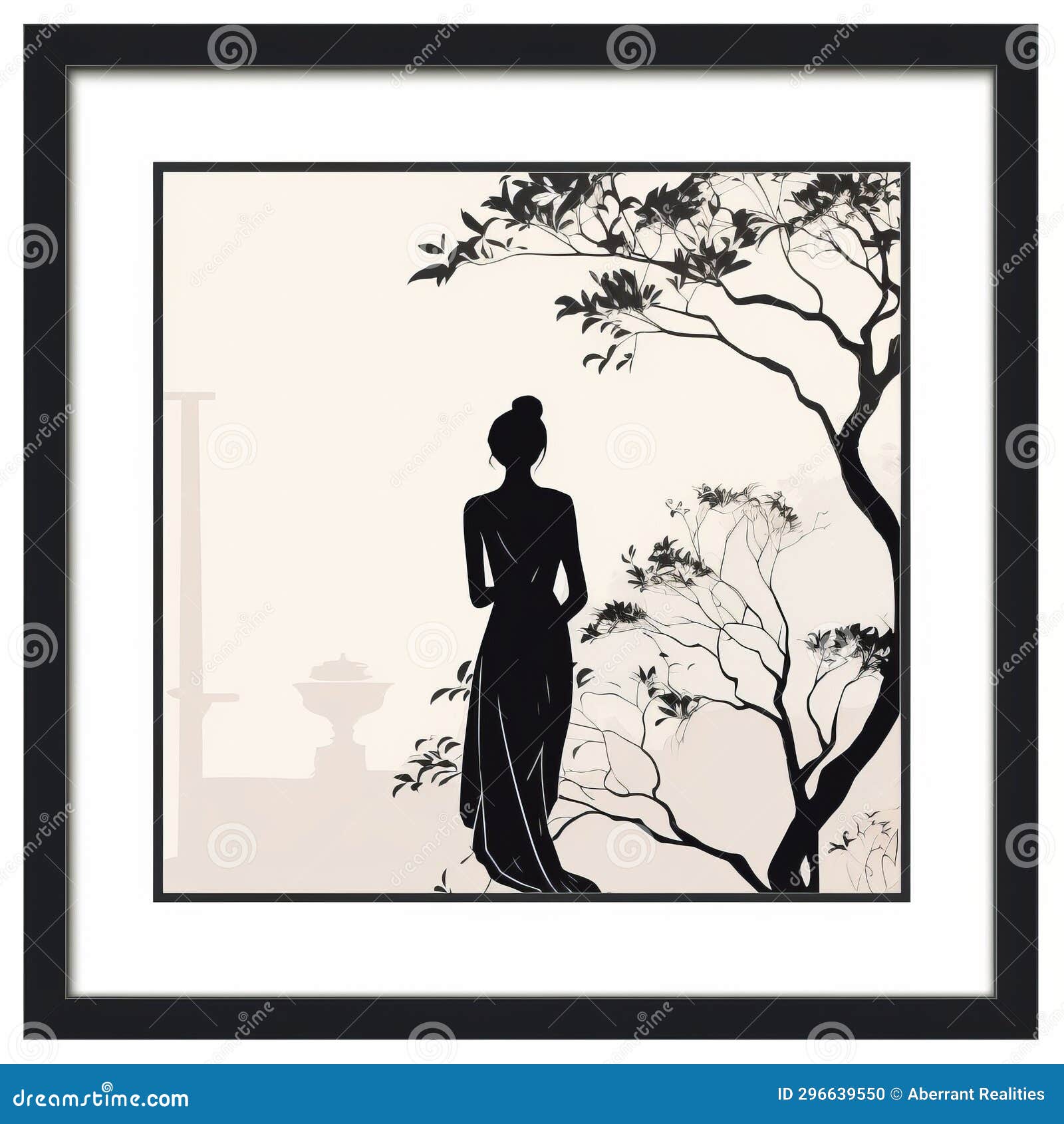 Silhouette of a Woman Standing in Front of a Tree Stock Illustration ...