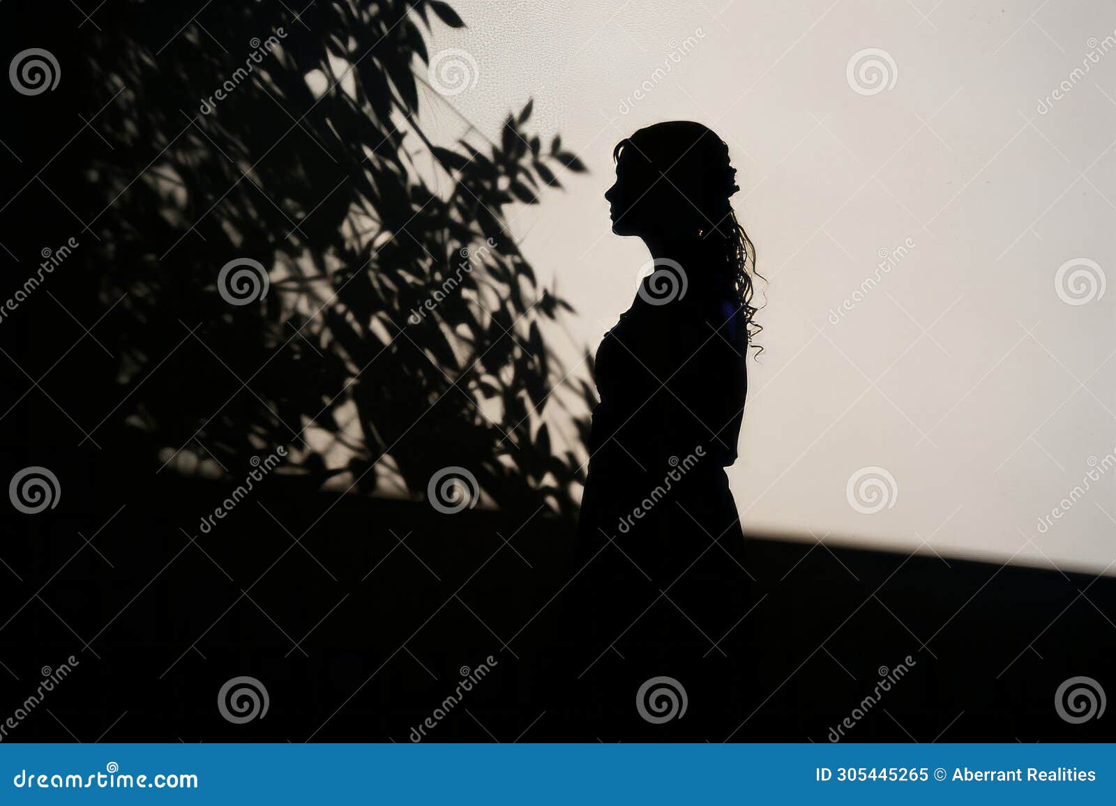 A Silhouette Of A Woman Standing In Front Of A Tree Stock Illustration