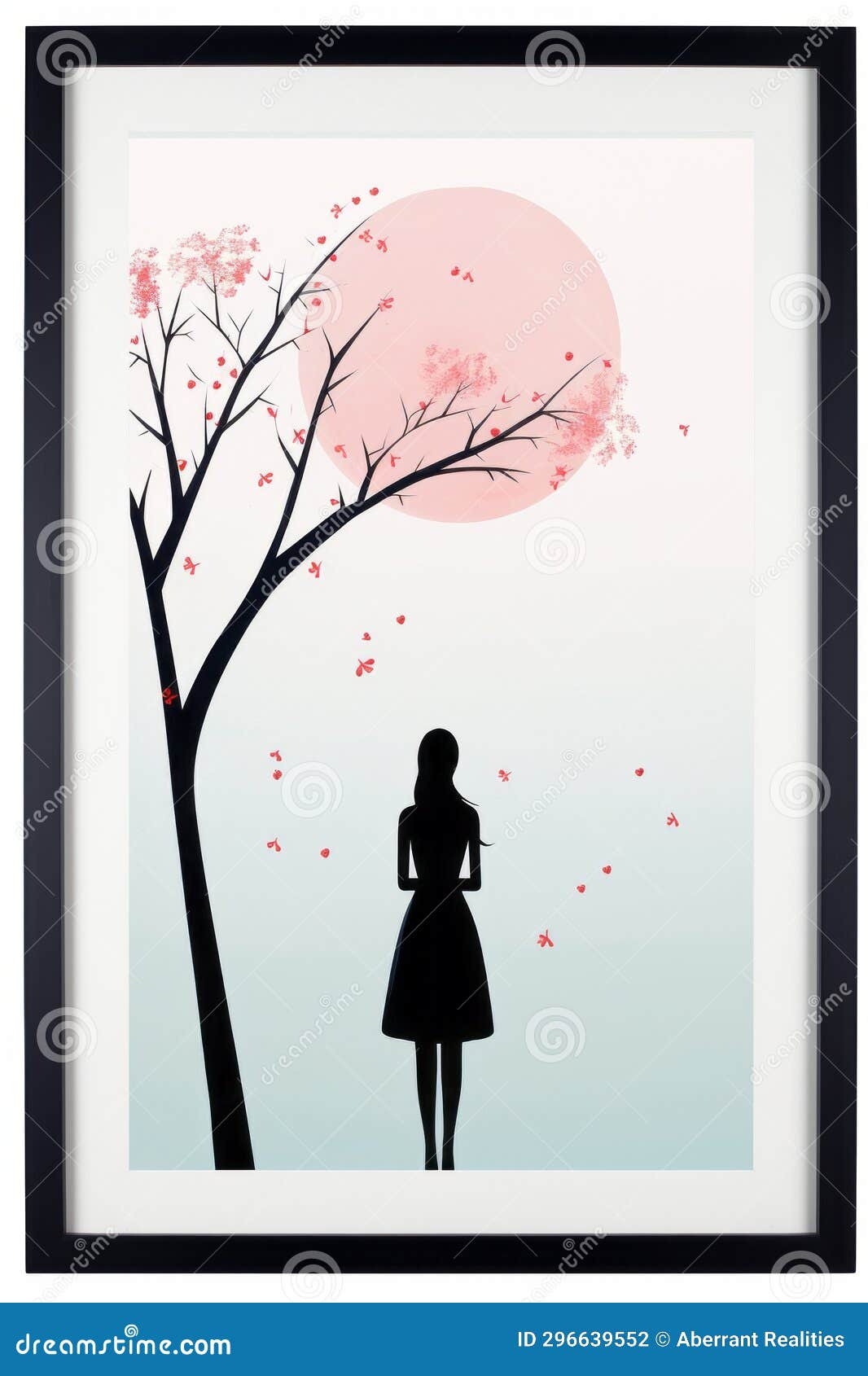 Silhouette of a Woman Standing Under a Tree with Pink Blossoms Stock ...