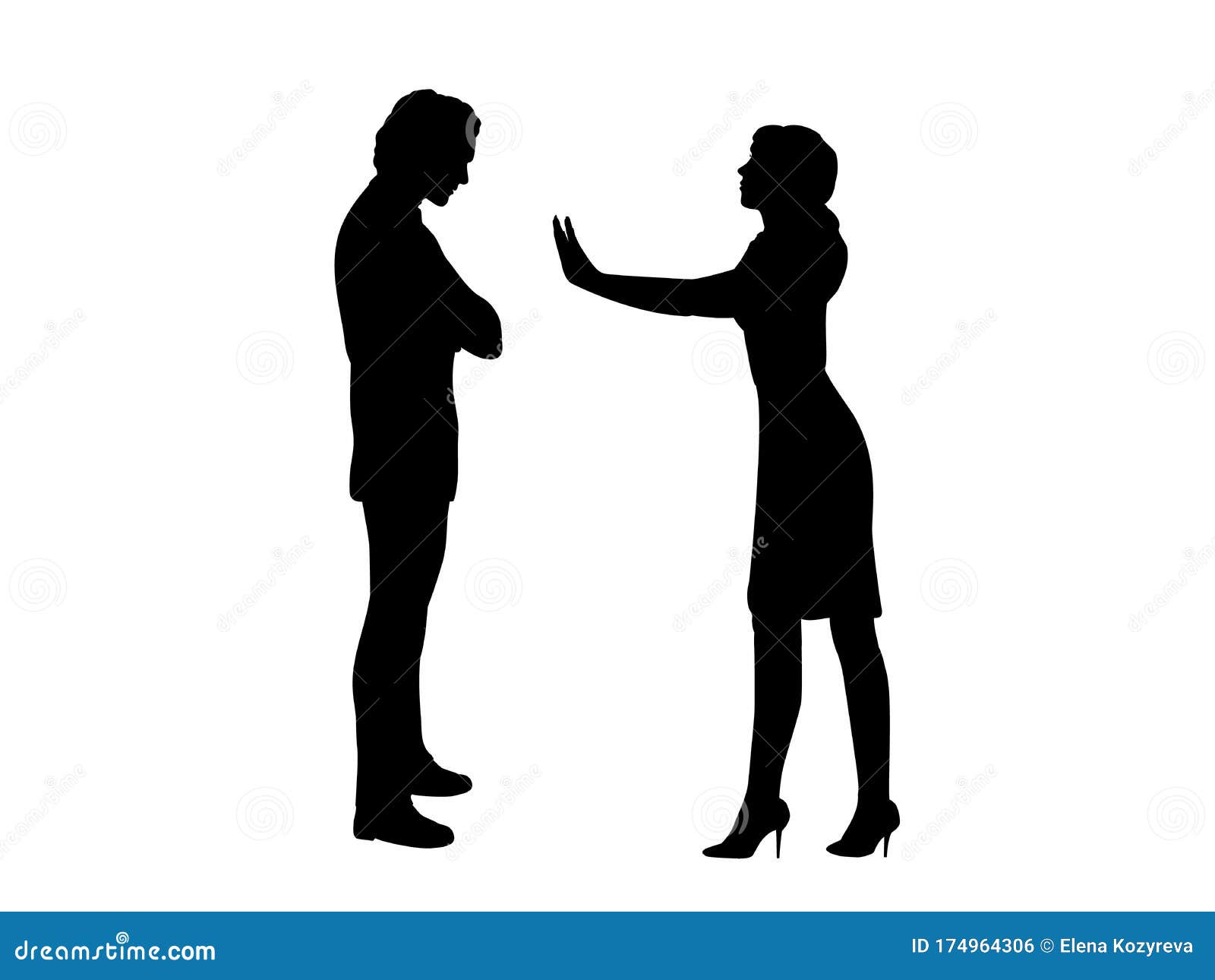 Silhouette of Woman Stop Man Stock Vector - Illustration of advertising ...