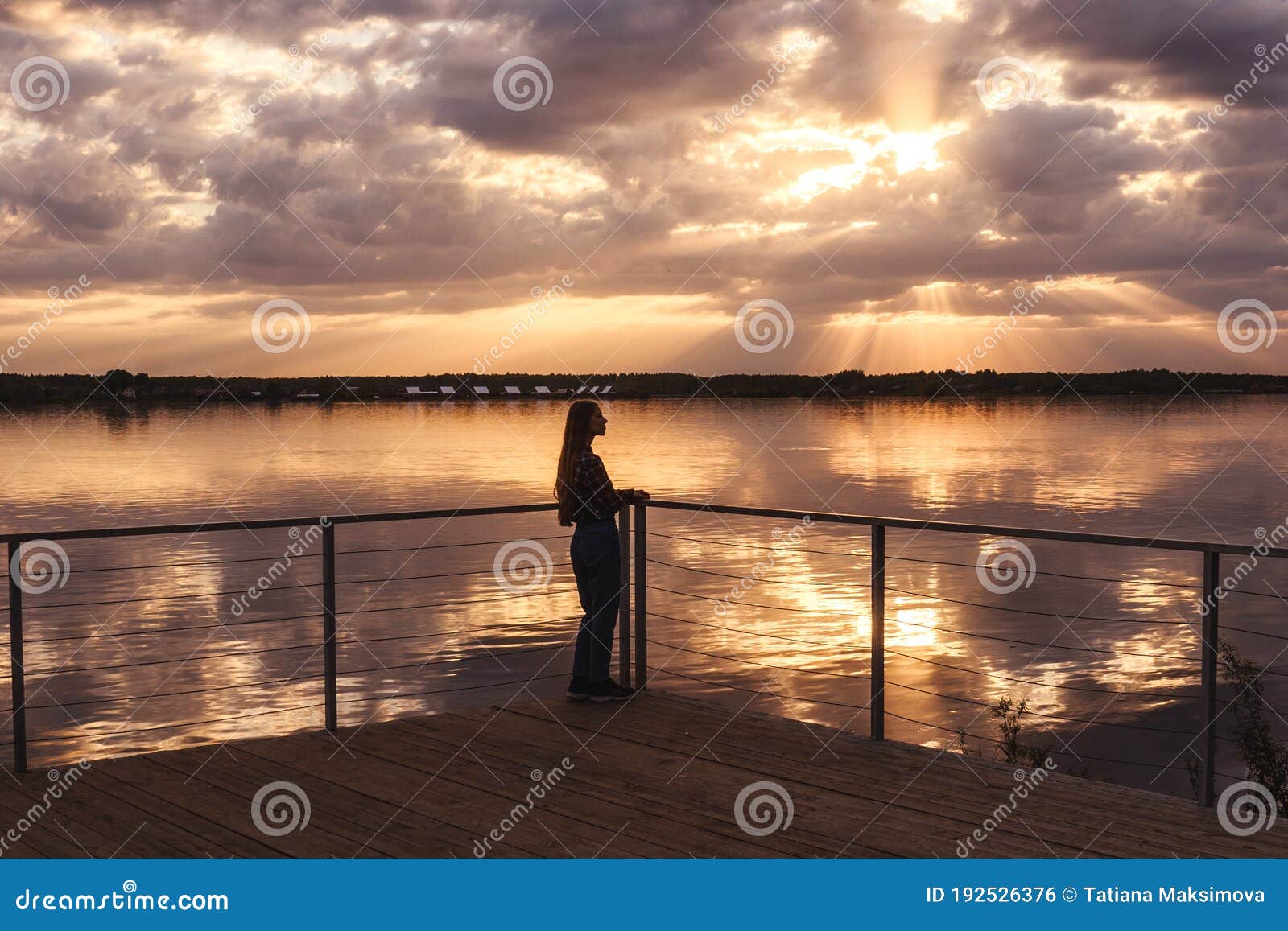 Silhouette of Woman. Sun Rays from Clouds Stock Photo - Image of beach ...