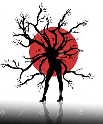Silhouette of Woman Tree on White Background Stock Illustration ...