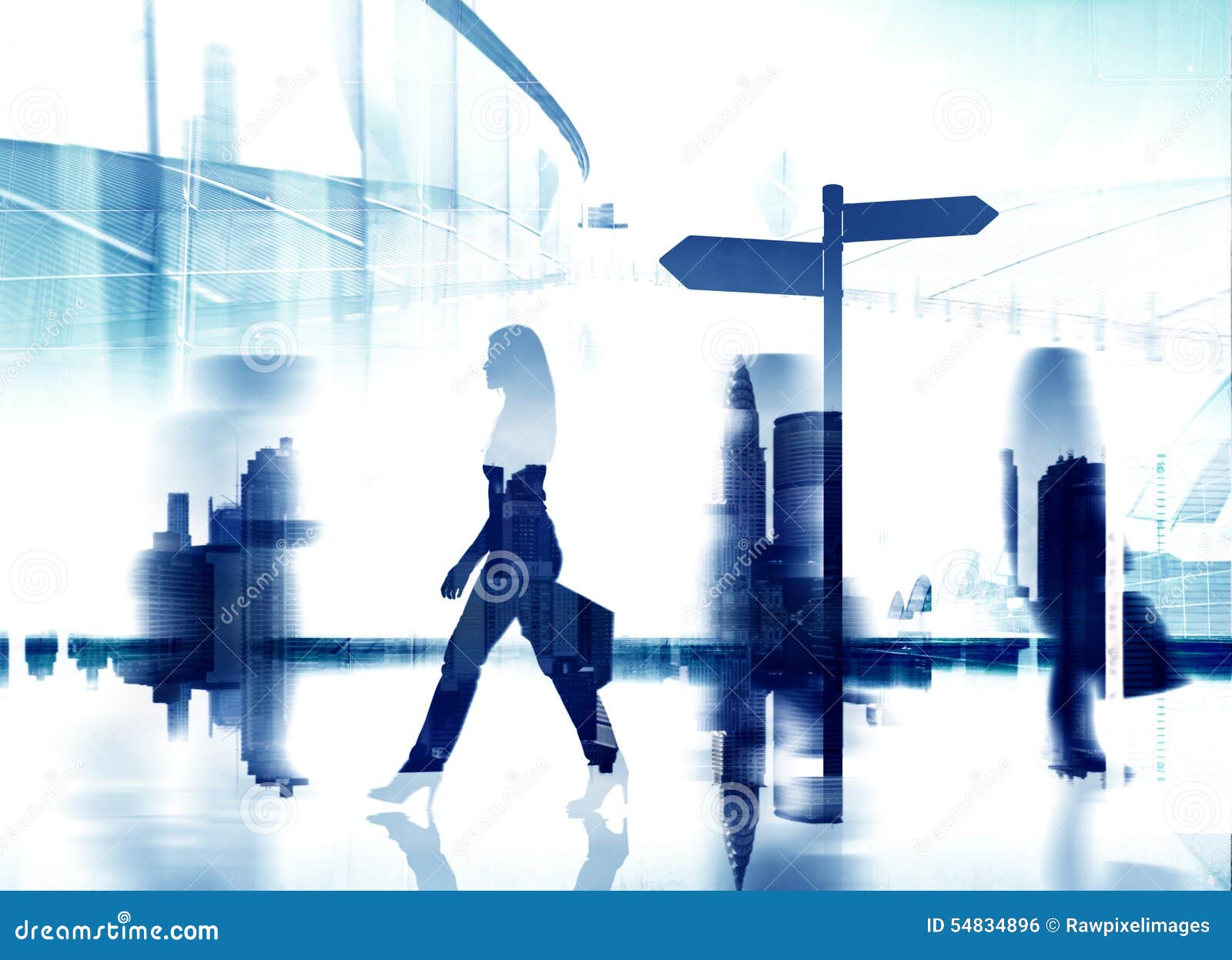 Silhouette Woman the Way Forward Directional Sign Concept Stock Photo ...