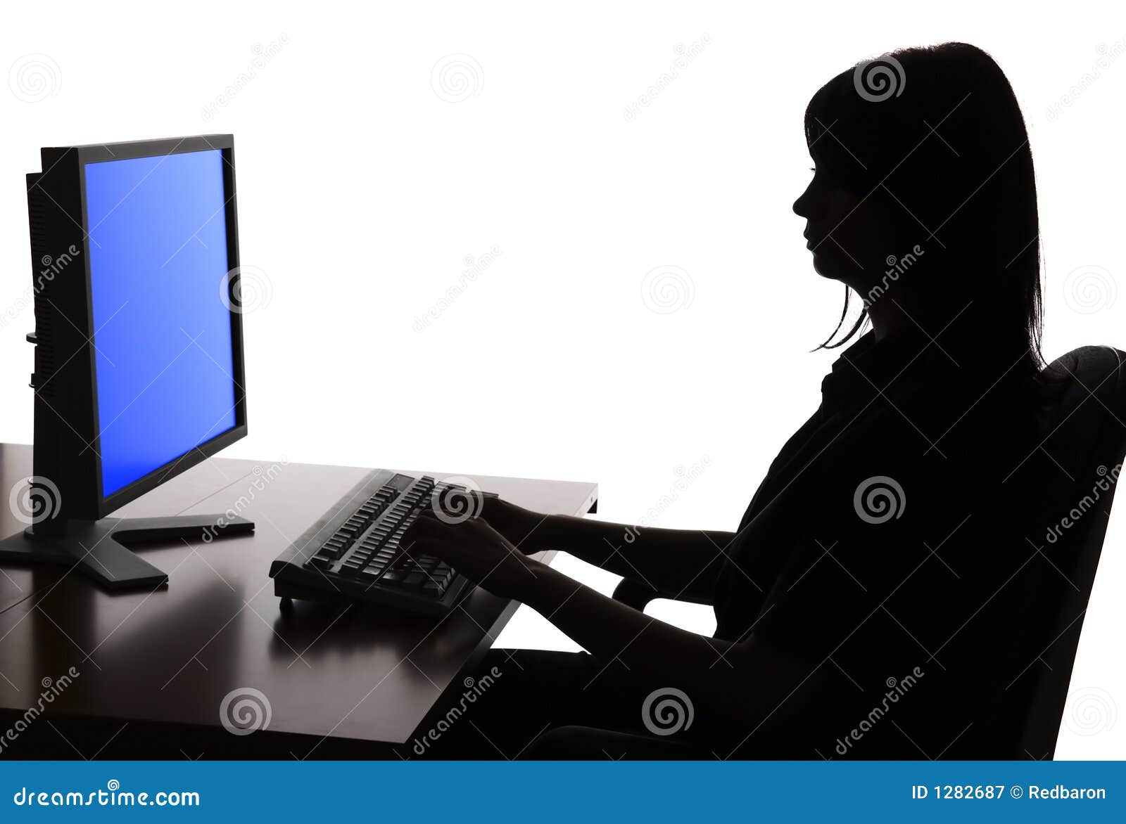 Silhouette of Woman Working Computer Stock Image - Image of computer ...