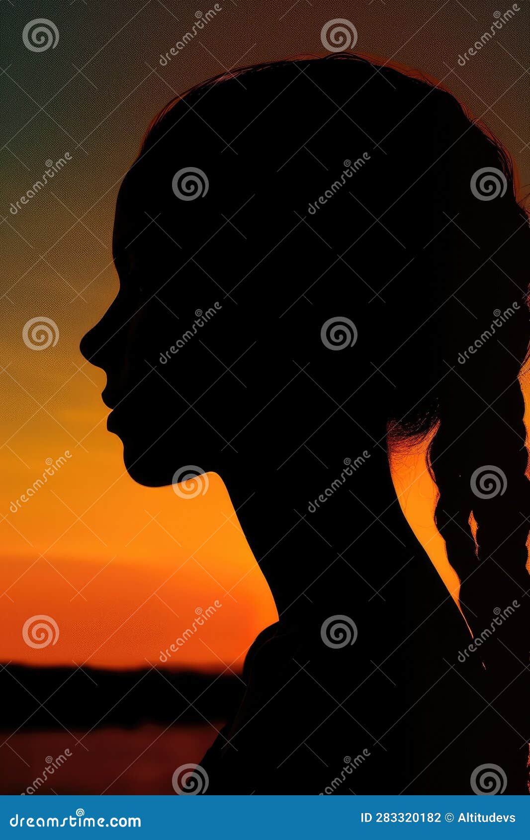 Silhouette of a Womans Profile at Sunset Stock Illustration ...