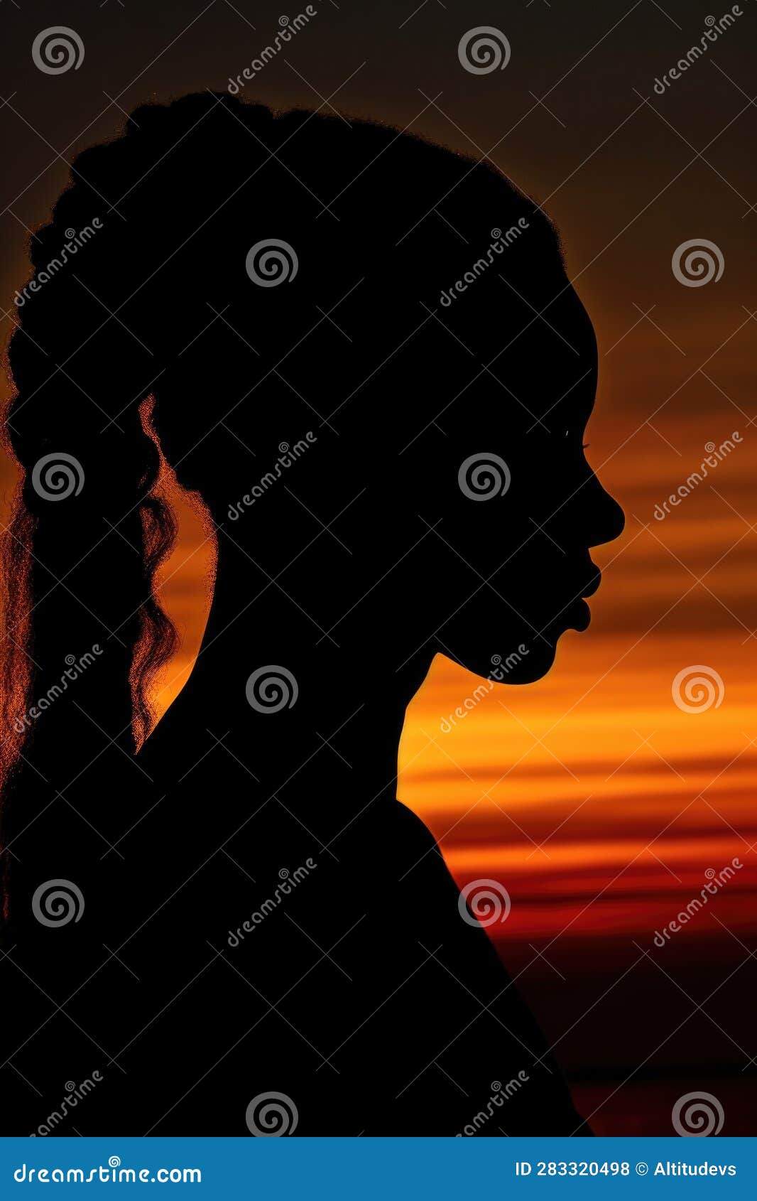 Silhouette of a Womans Profile at Sunset Stock Illustration ...