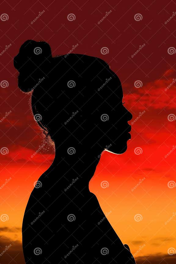 Silhouette of a Womans Profile at Sunset Stock Illustration ...