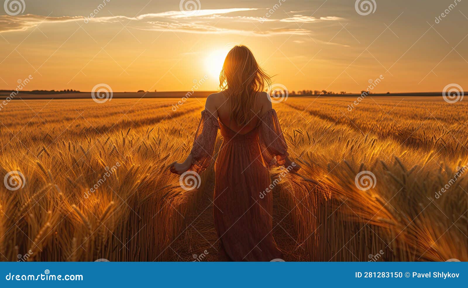 Silhouette Of Women In Grass Field At Sky Sunset Back View Stock Illustration Illustration Of