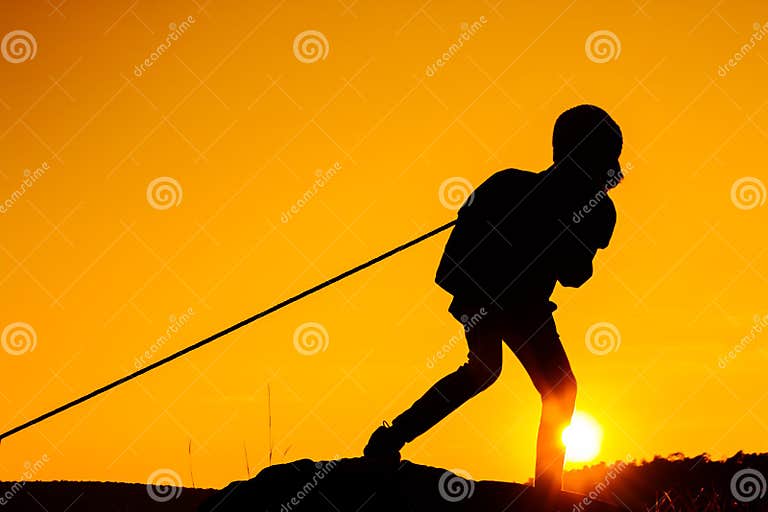 Silhouette Women Pull the Ropes To Help Each. Stock Image - Image of ...
