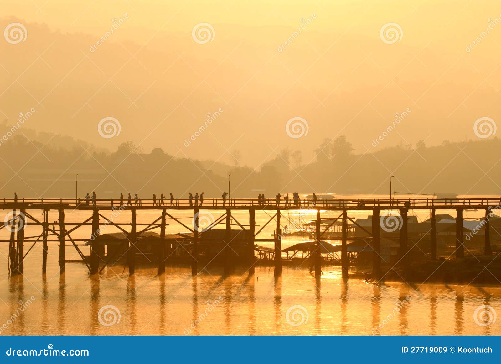 Silhouette of the Wooden Bridge . Stock Image - Image of sunrise, light ...