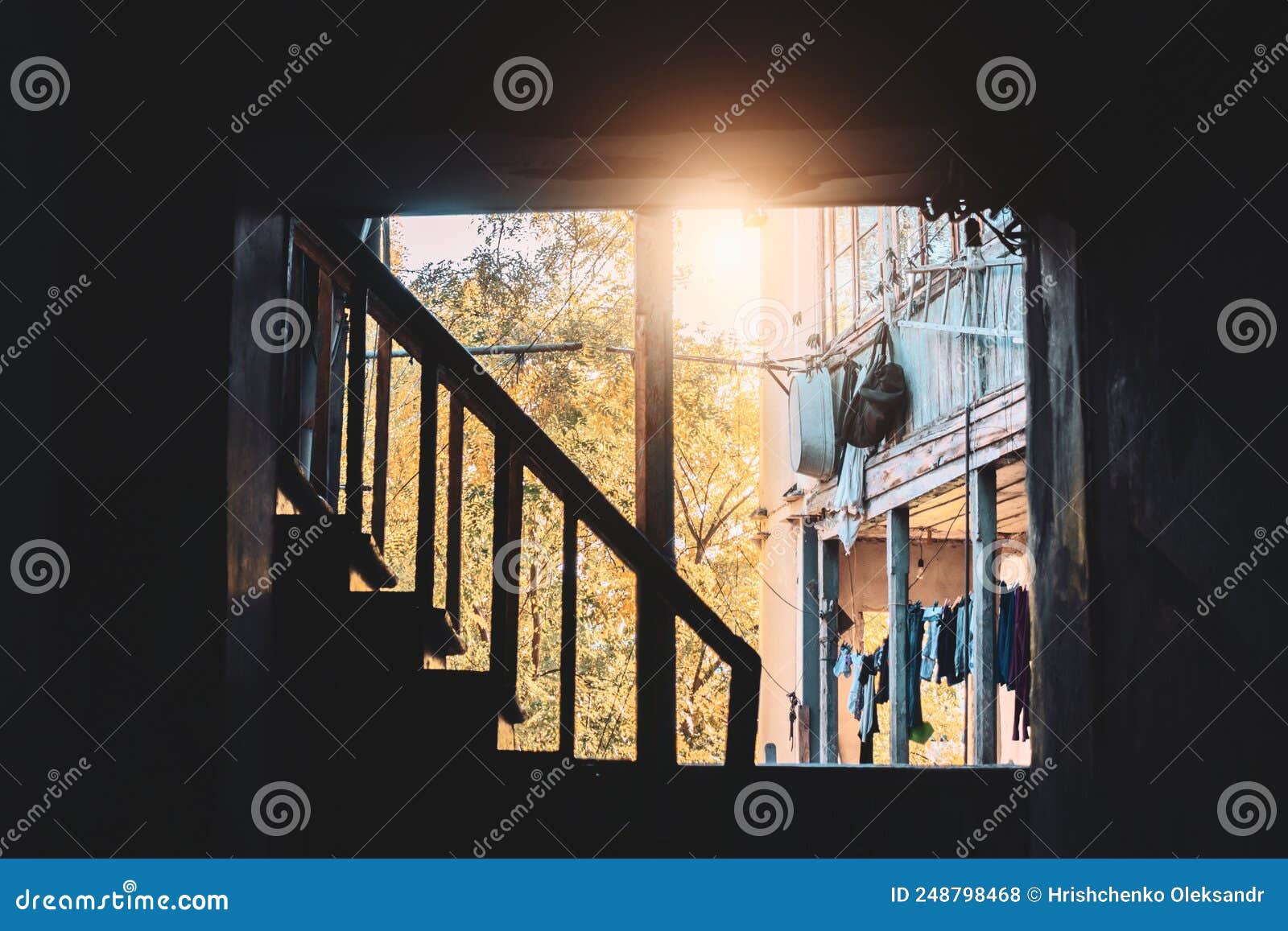 Silhouette Of A Staircase Of Unfinished Building And Palm Leaves ...