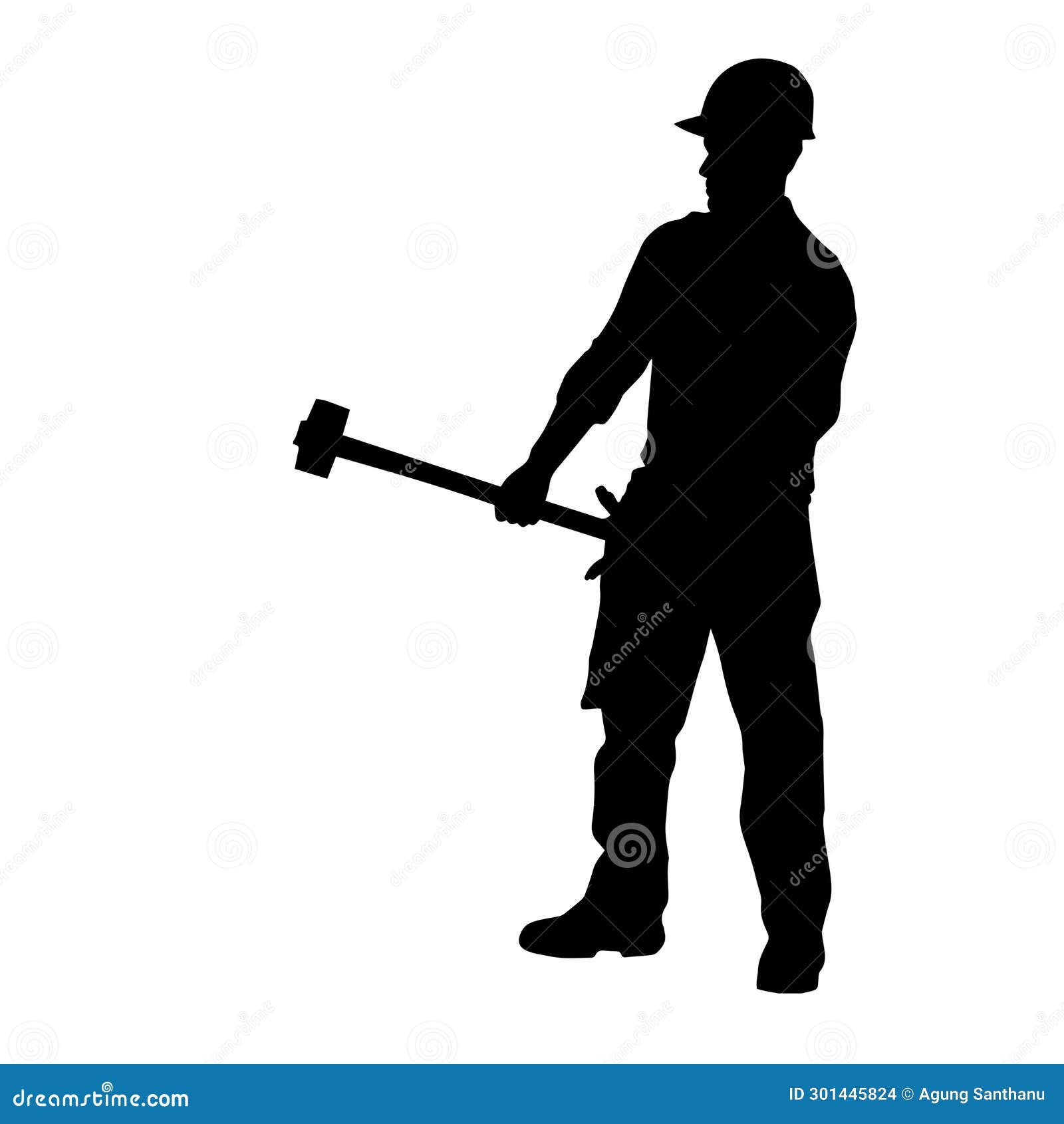 Silhouette of a Worker in Action Pose Using His Sledge Hammer Tool ...