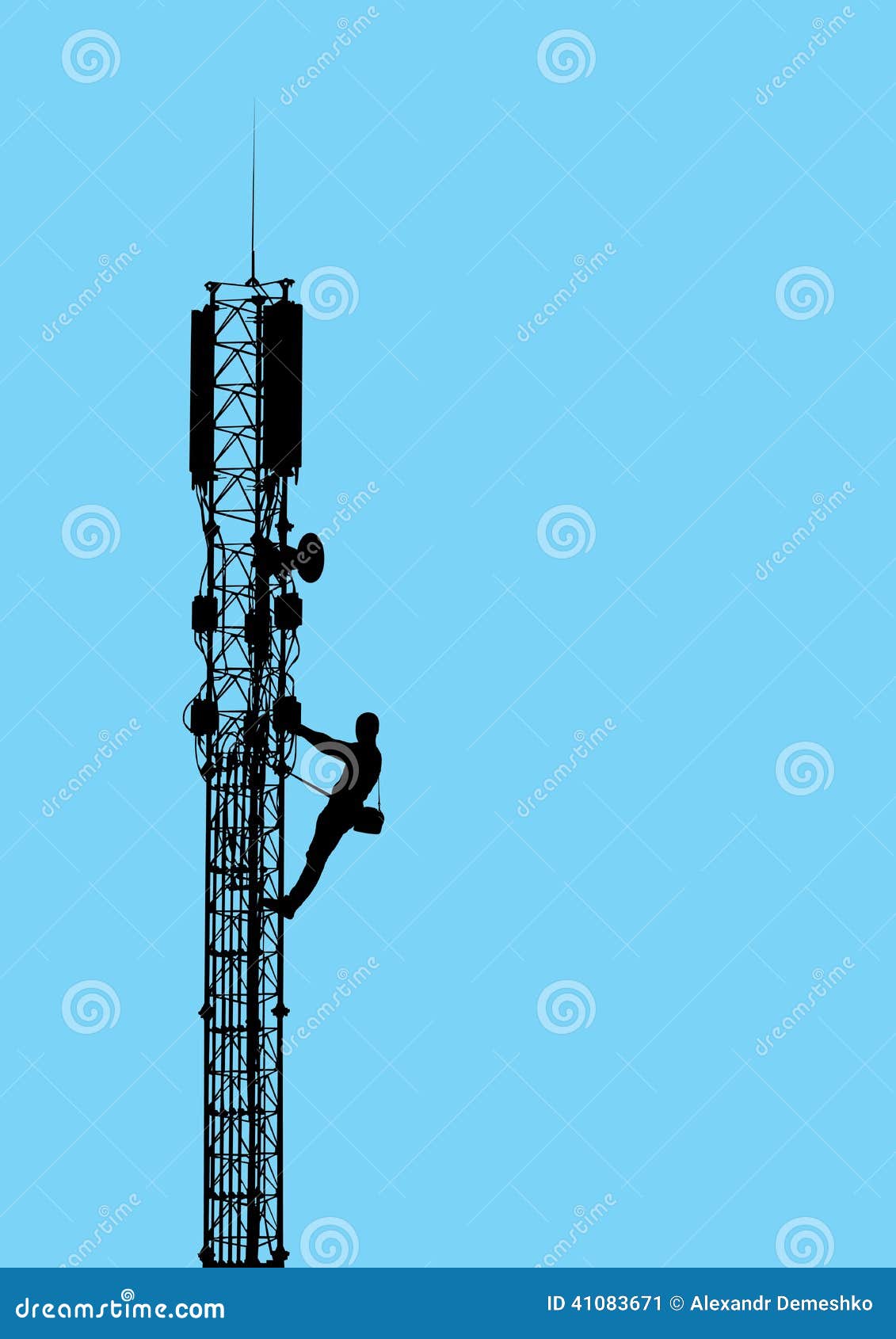 Silhouette of Worker Climbing on Mobile Telecommun Stock Vector ...