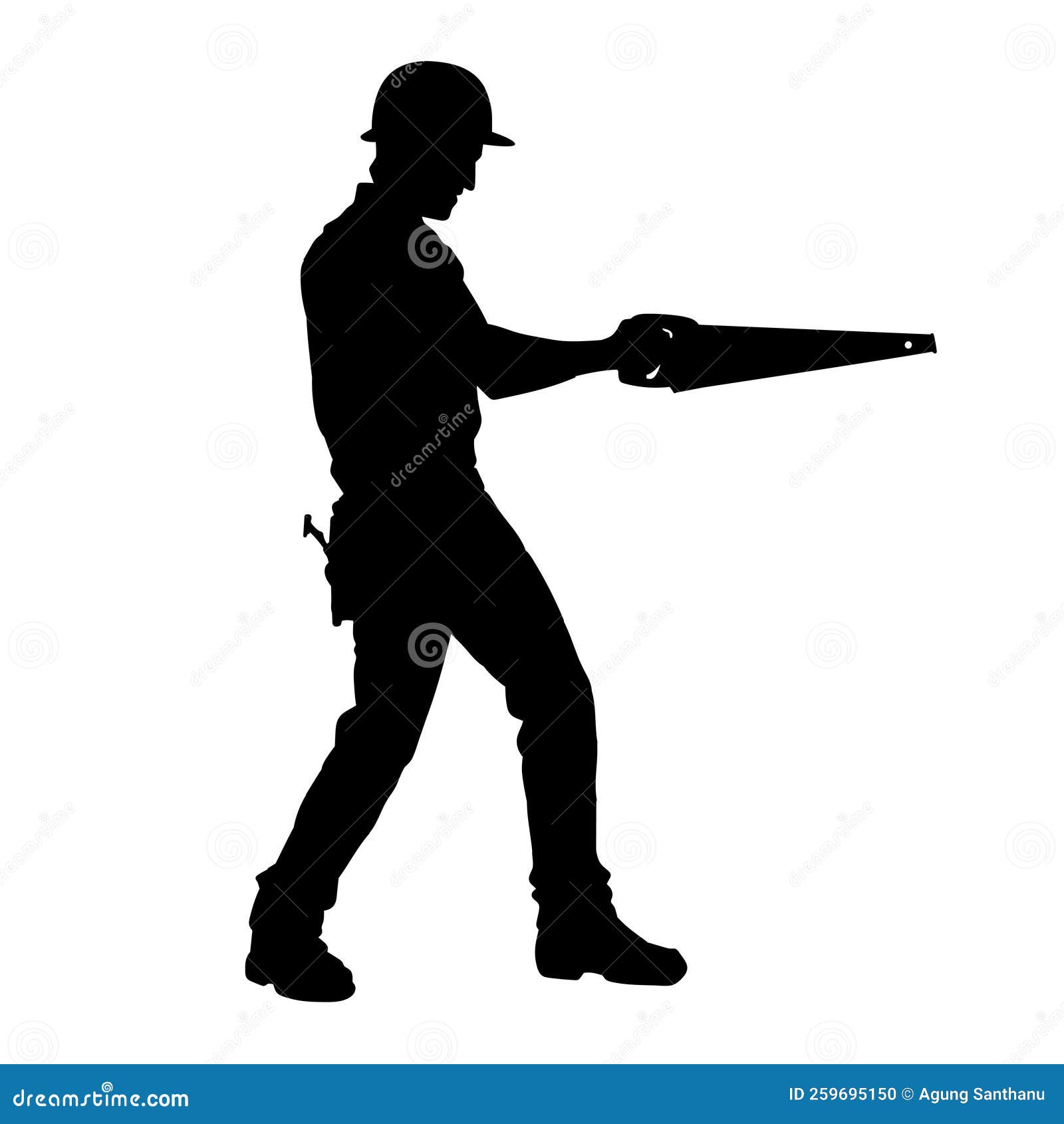 Silhouette of a Worker Holding His Saw. Stock Vector - Illustration of ...