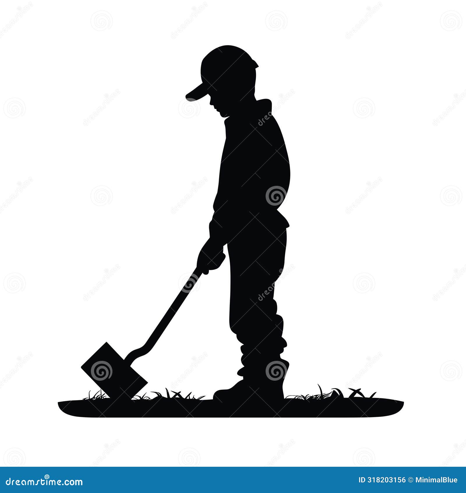 Silhouette of Worker with Shovel Standing Stock Photo - Image of worker ...