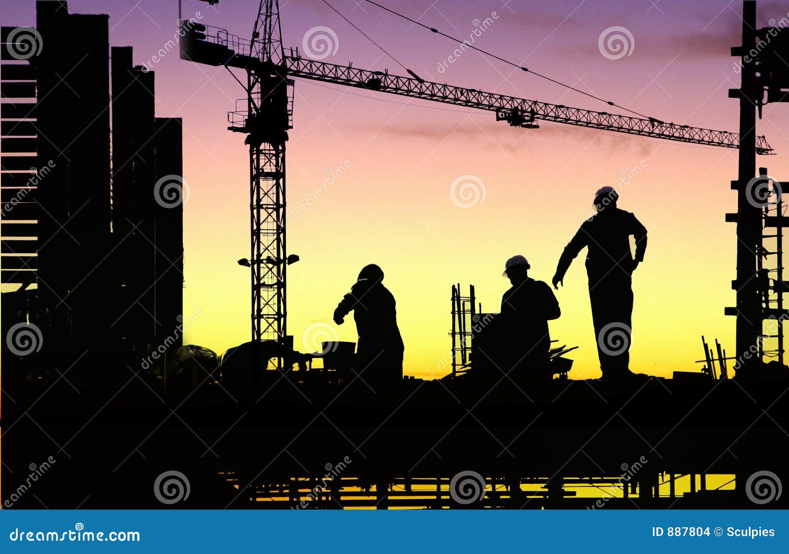 Silhouette worker sunset stock photo. Image of construction - 887804