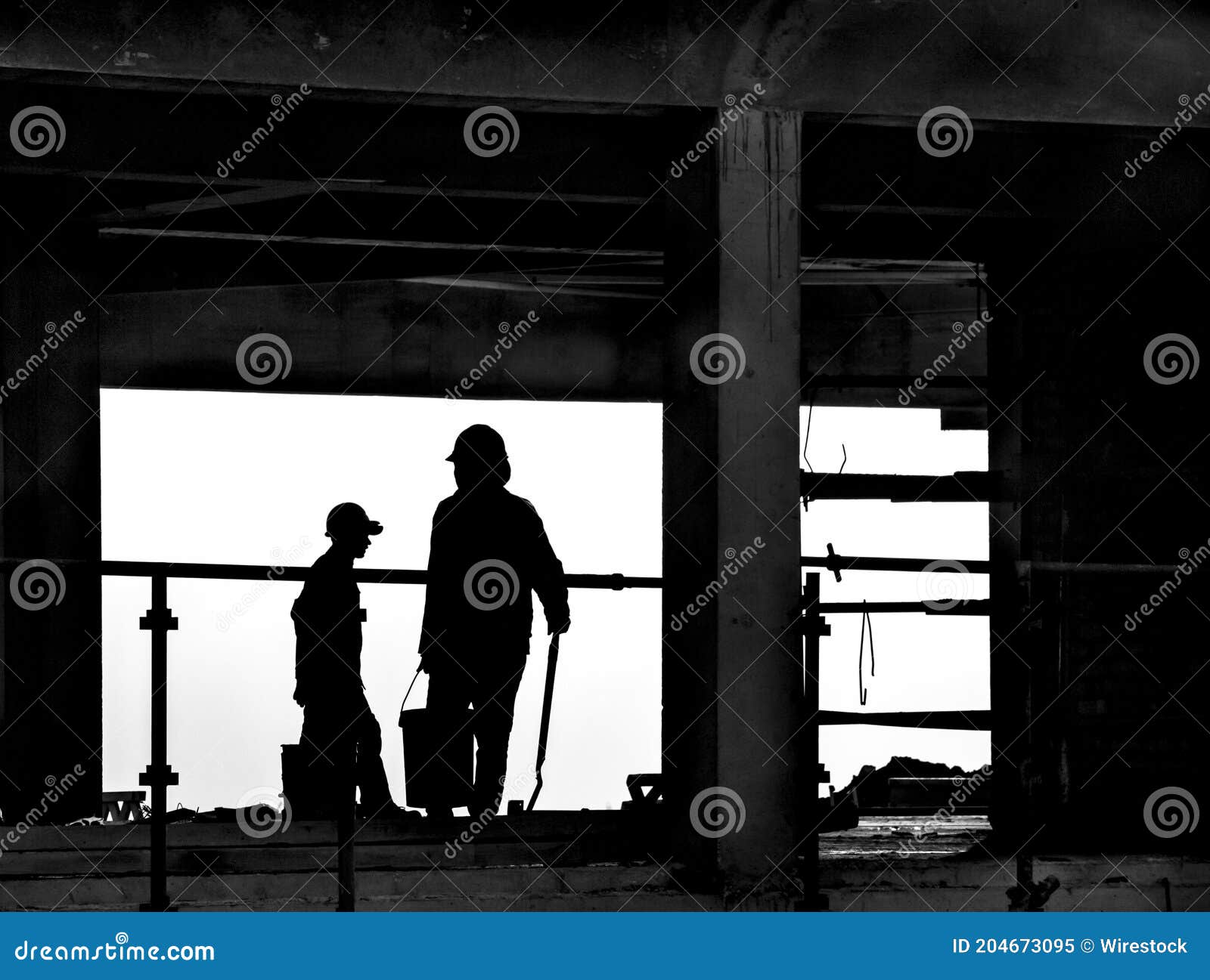 Silhouette of Workers in a Construction Area Stock Image - Image of ...
