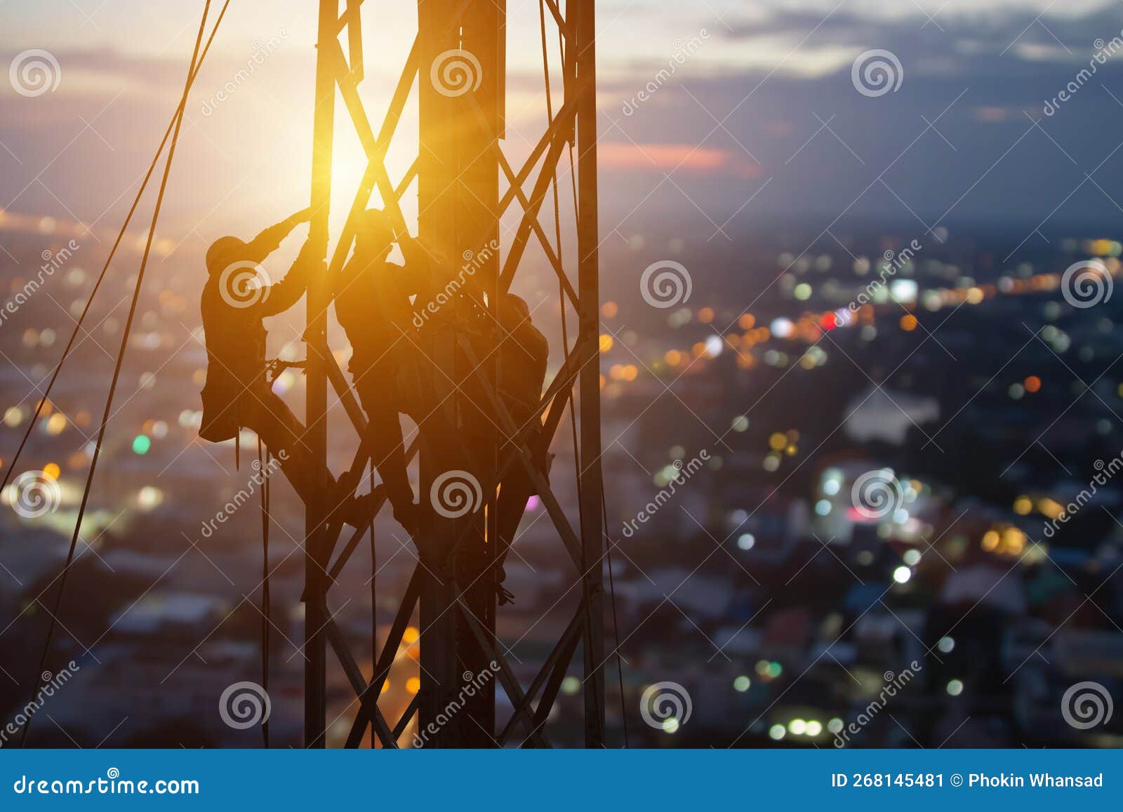 Silhouette Workers on Construction Crews To Work on High Ground Heavy ...