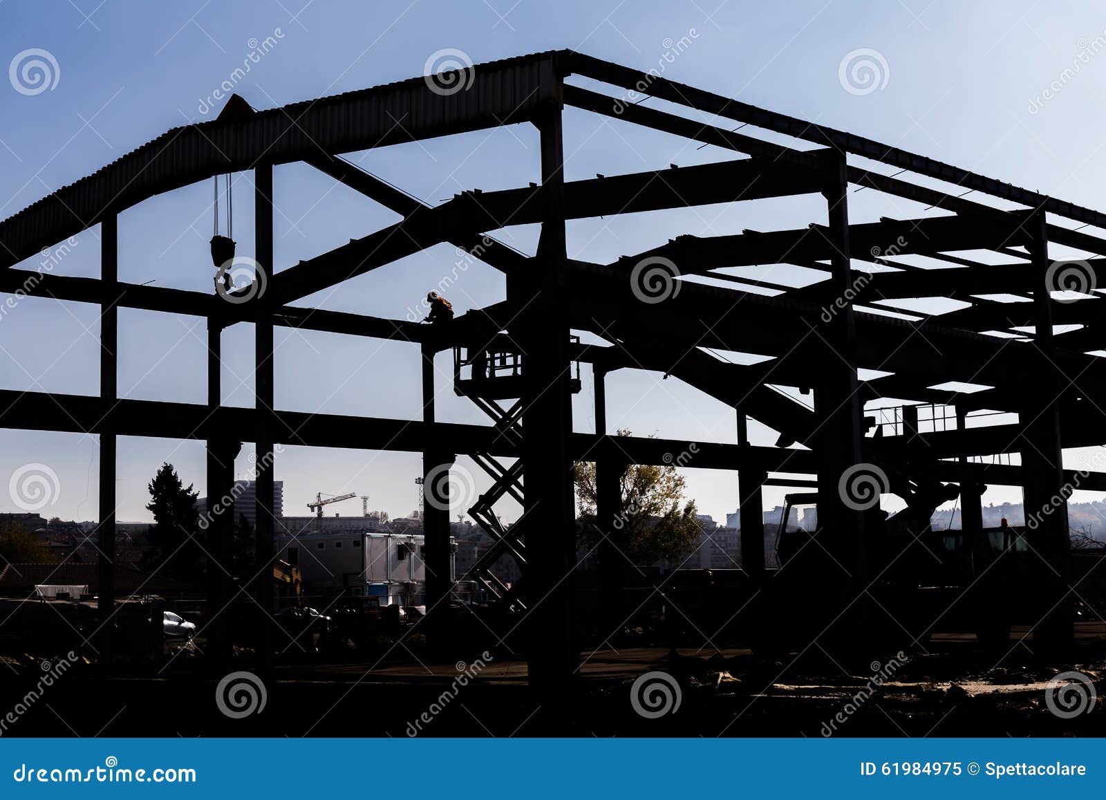 Silhouette of the Workers Dissembling Stock Image - Image of dawn ...