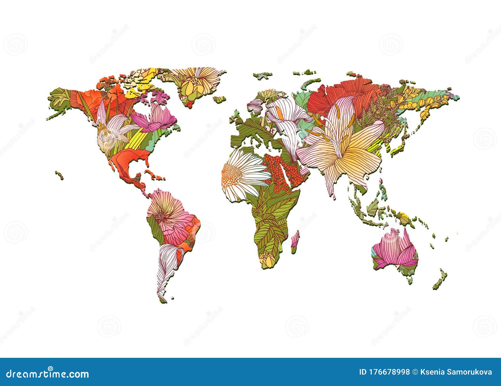 Silhouette of World Map of Flowers Stock Vector - Illustration of ...