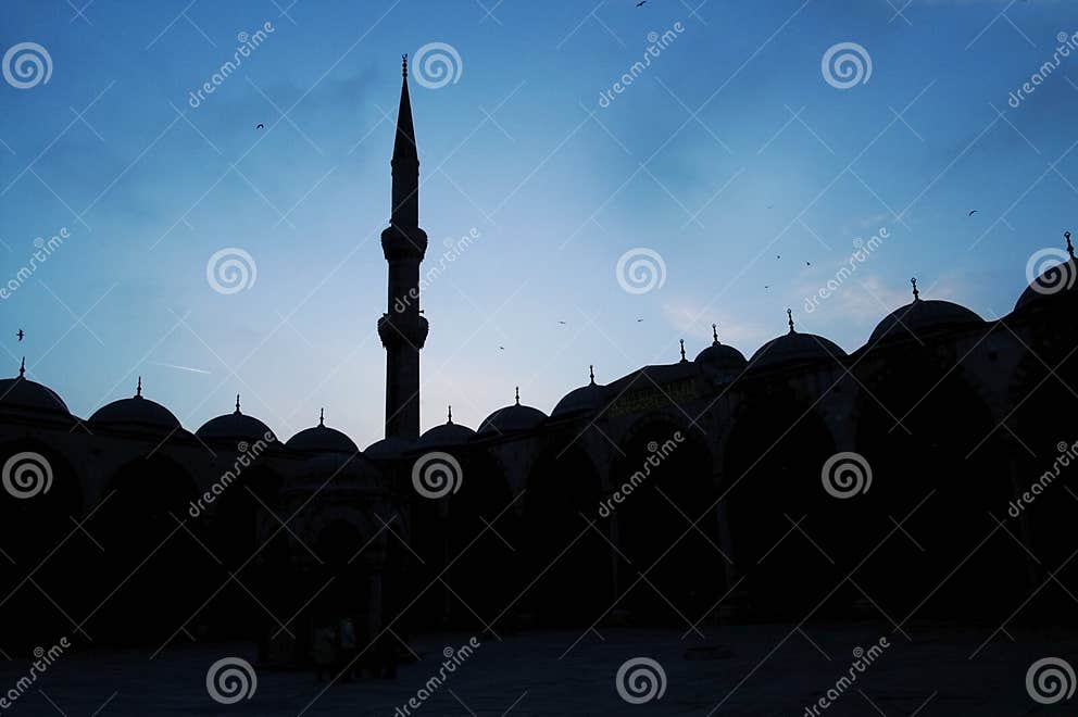 Silhouette of Yard of Blue Mosque Silhouette Stock Image - Image of ...