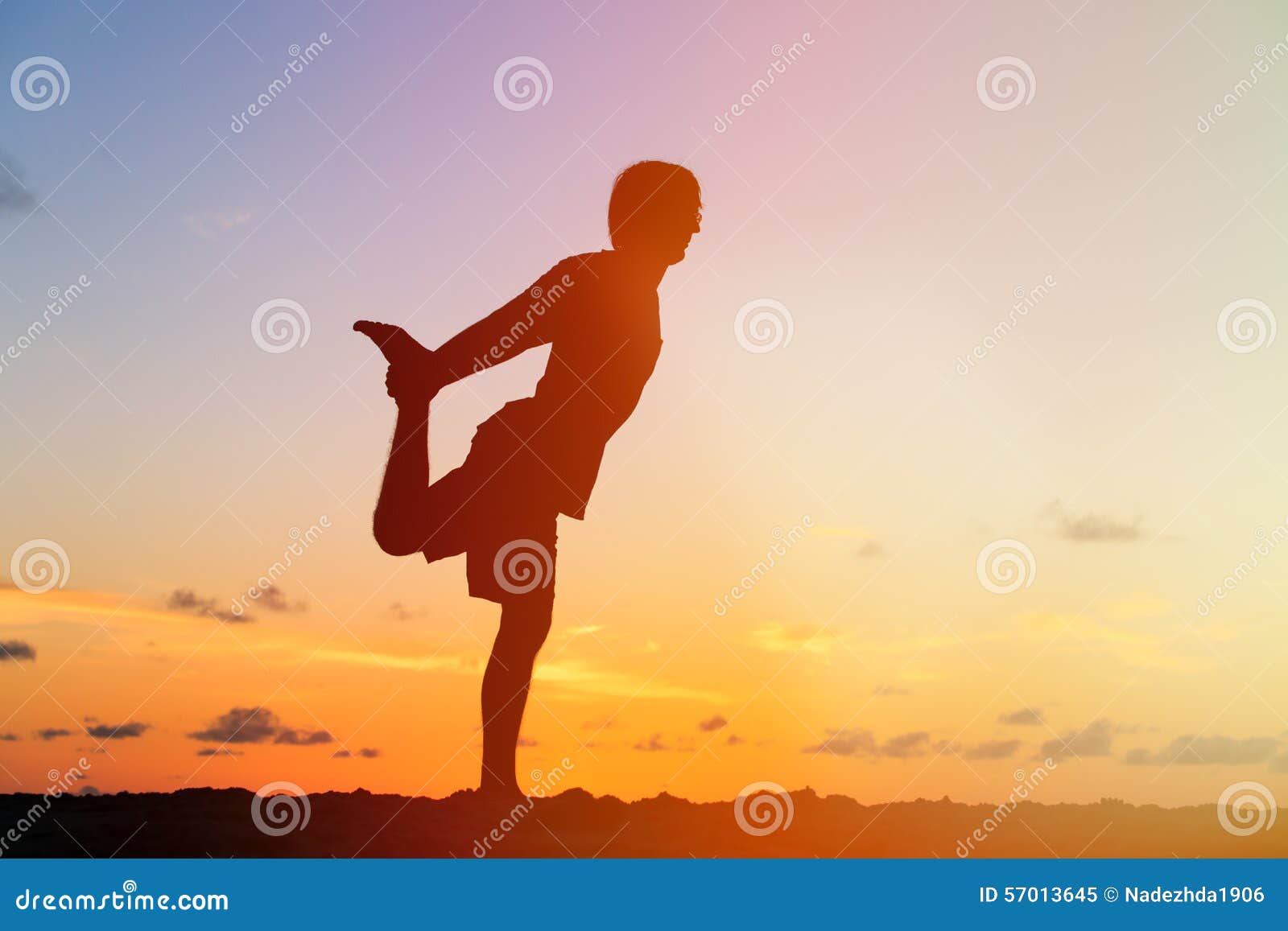 Silhouette of Young Man Doing Yoga at Sunset Stock Image - Image of ...