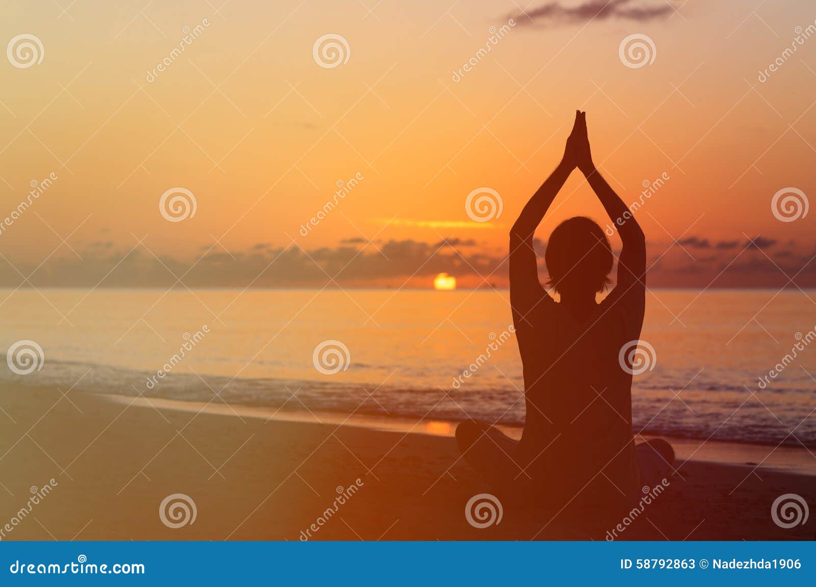 Silhouette of Young Man Doing Yoga at Sunset Stock Image - Image of ...