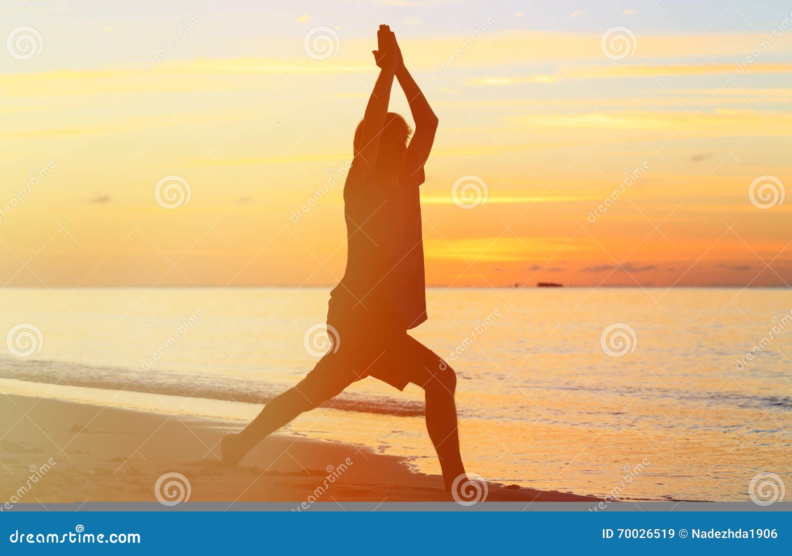 Silhouette of Young Man Doing Yoga at Sunset Stock Image - Image of ...