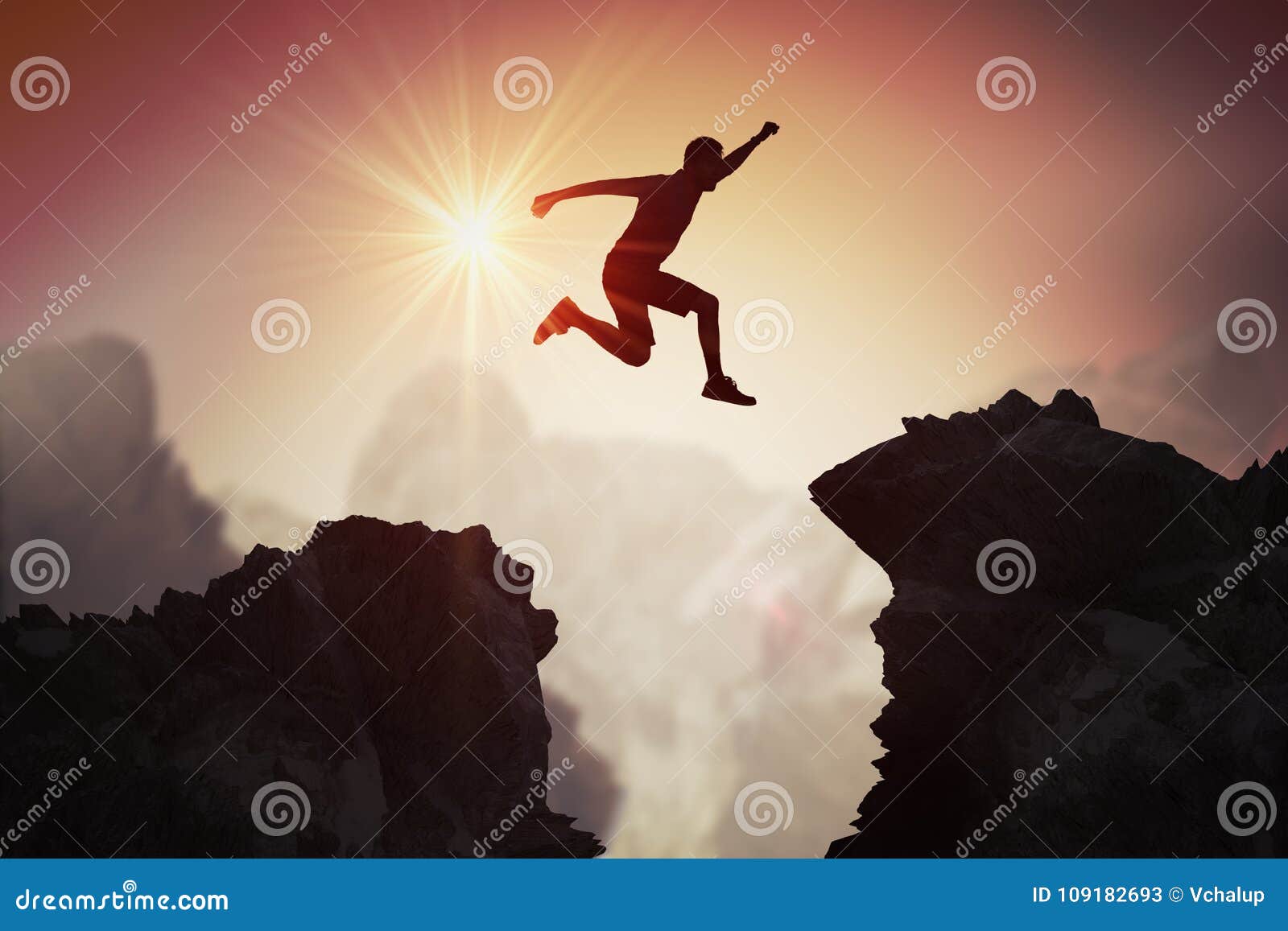 Man Jumping Over The Cliff, Silhouette Royalty-Free Stock Photography ...