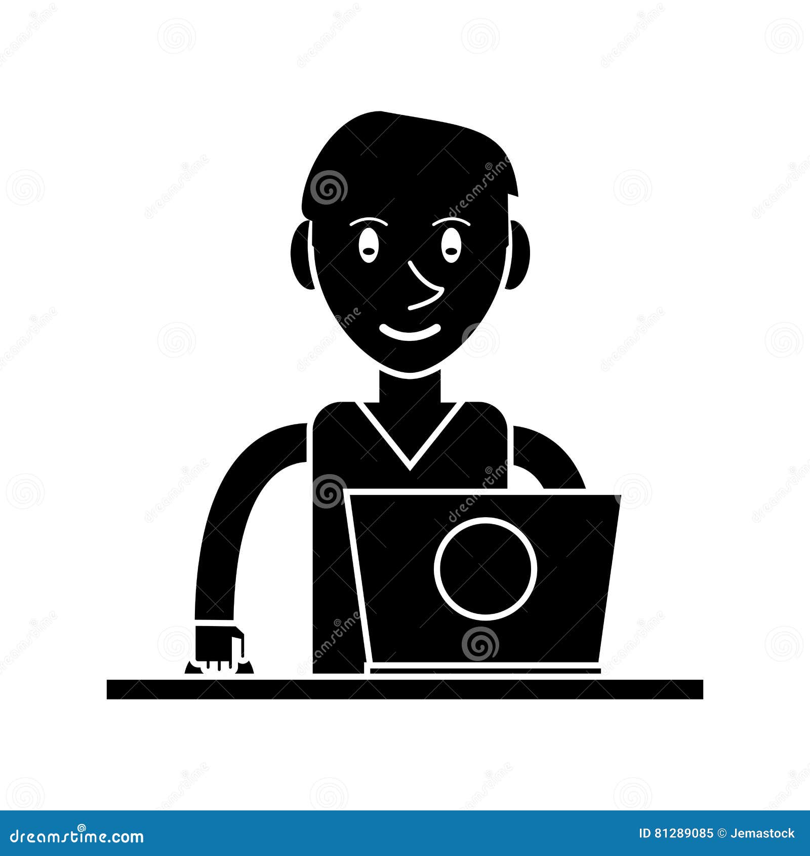 Silhouette Young Man Using Laptop on Desk Stock Vector - Illustration ...