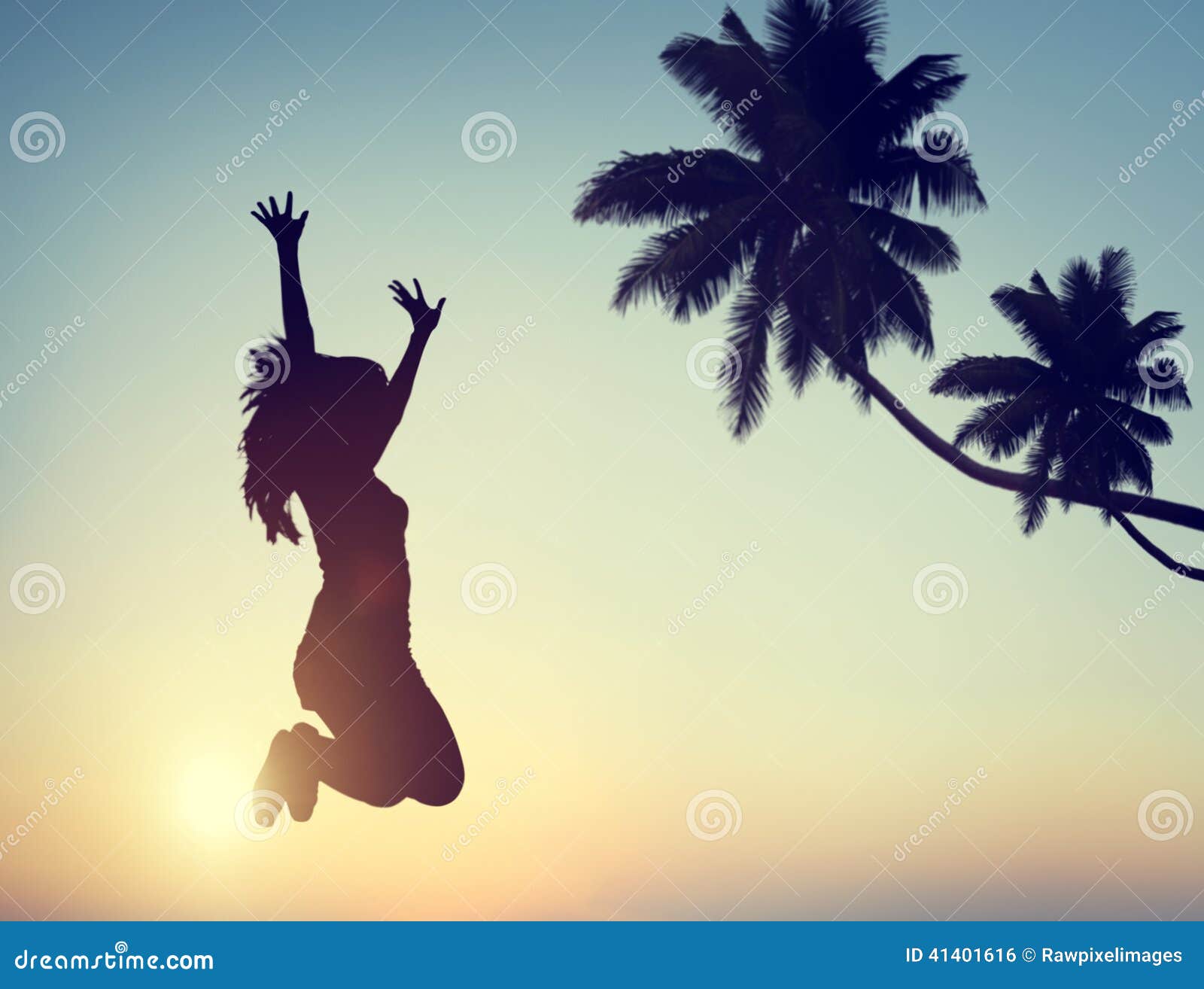 Silhouette of a Young Woman Jumping with Excitement Stock Photo - Image ...