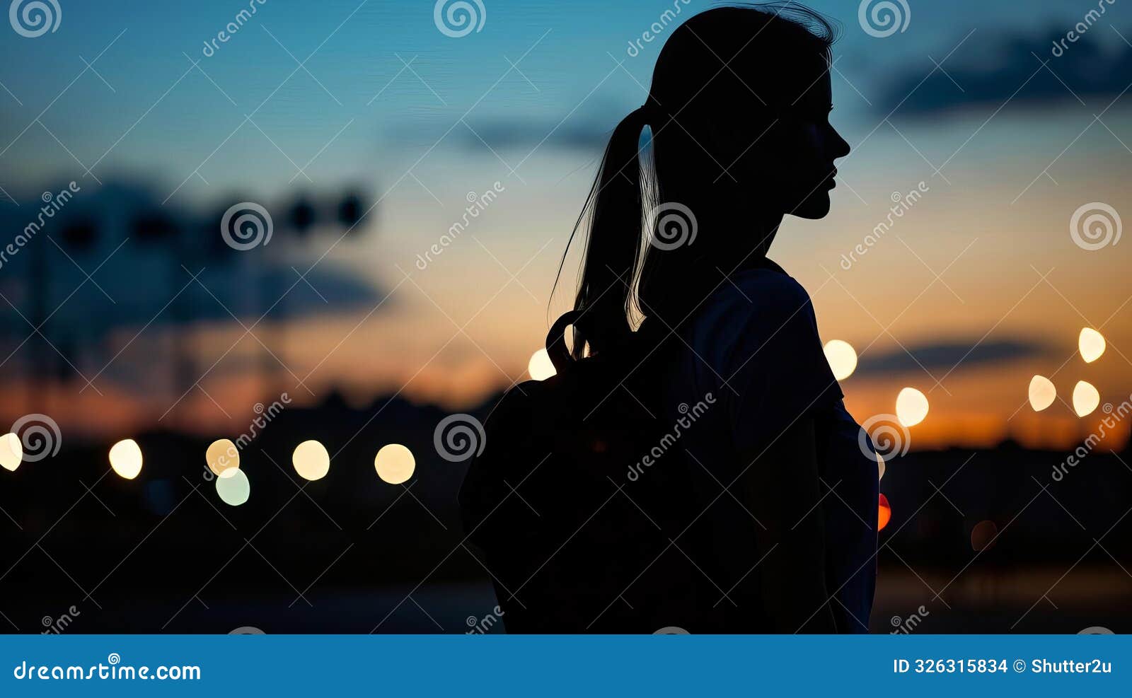 Silhouette of a Young Woman Walking Home Alone at Night Feeling ...