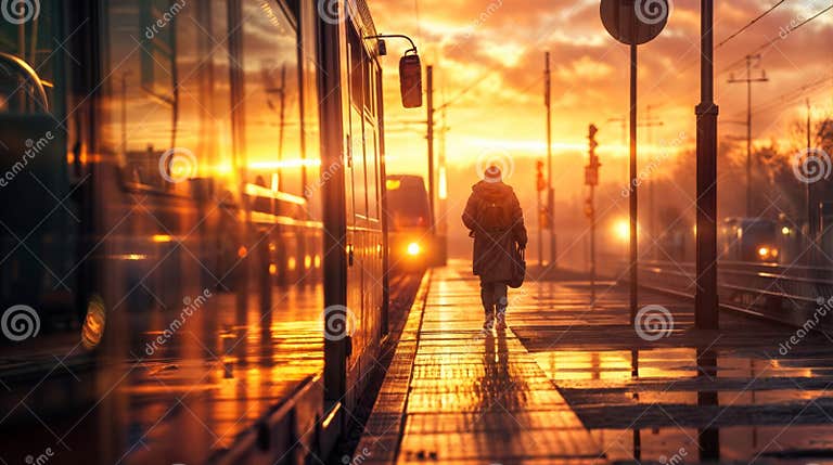 Silhouette of a Young Woman Walking on the Platform of a Train Station ... Silhouette of a Young Woman Walking on the Platform of a Train Station ...