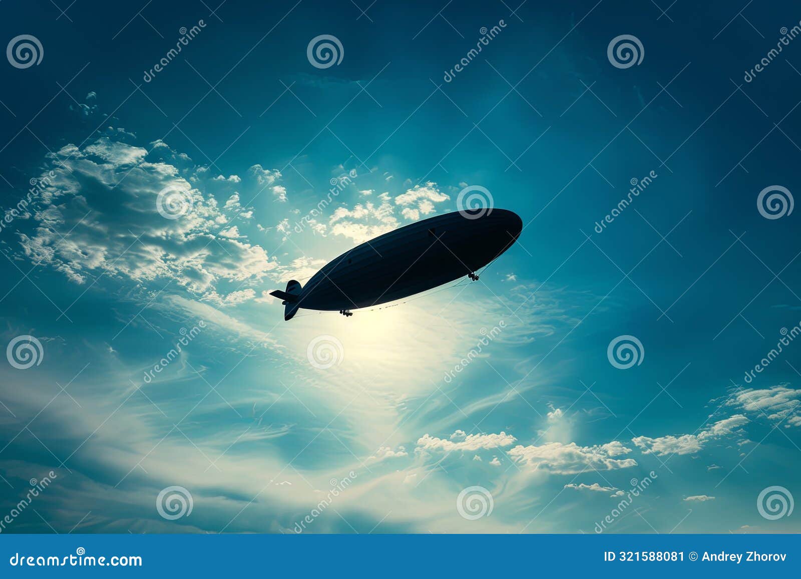 A Silhouette of a Zeppelin Flying through a Clear Blue Sky with White ...