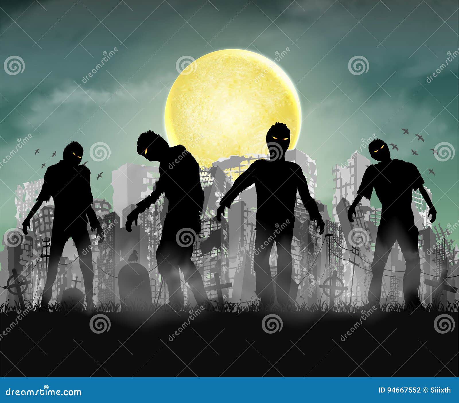 Silhouette Zombie Hands Coming Out Of The Ground Cartoon Vector ...