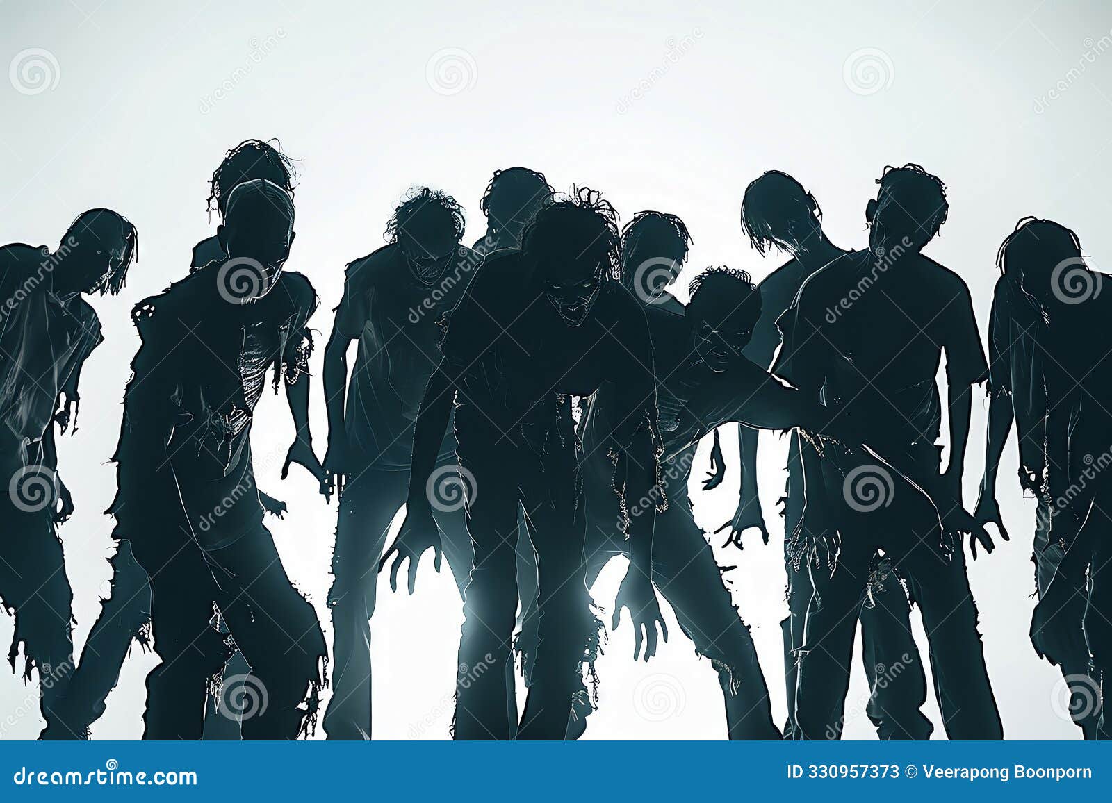 Silhouette of Zombies, Group Pose, Clear Background Stock Illustration ...